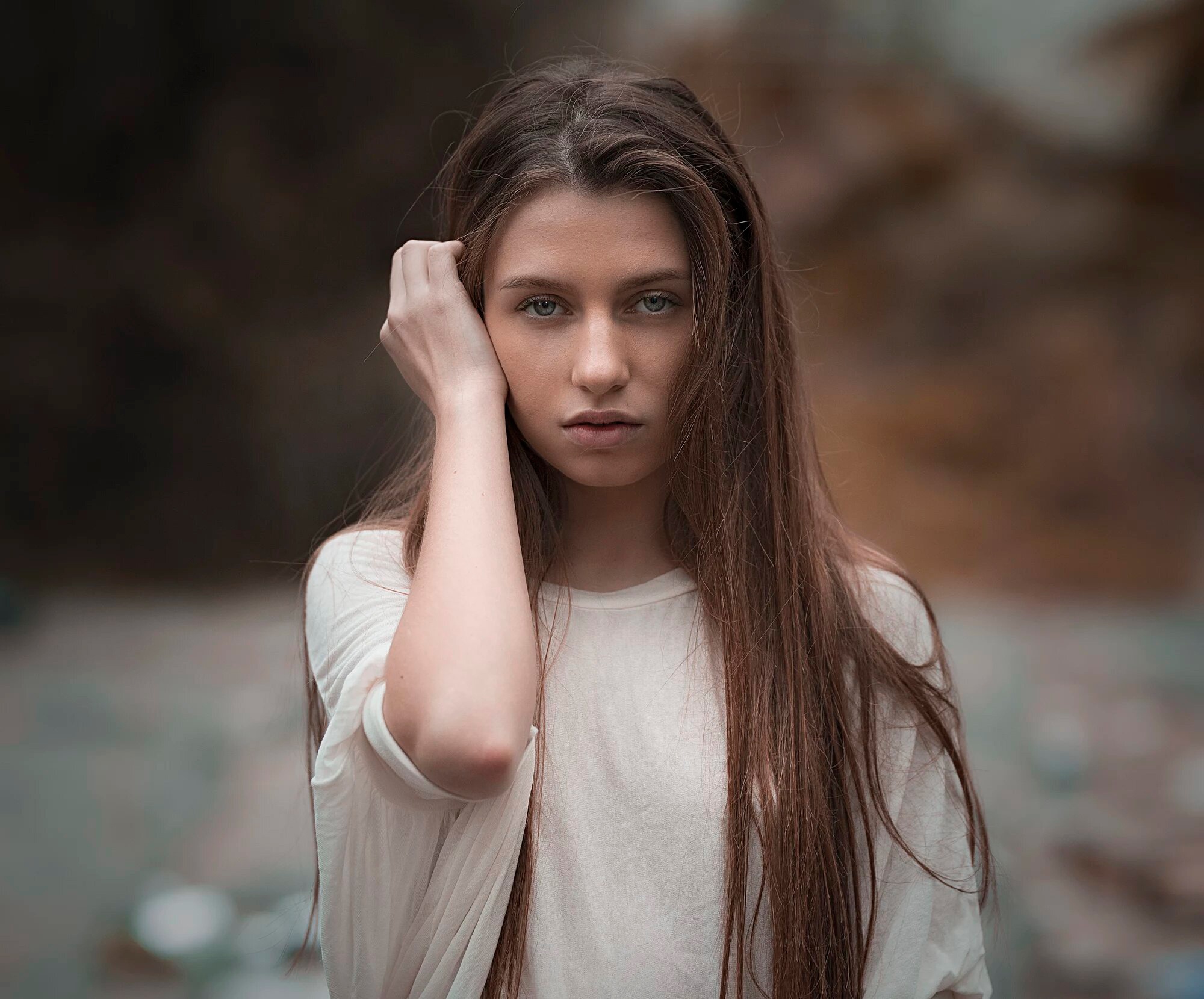 Download Blue Eyes Brunette Long Hair Depth Of Field Woman Model HD ...