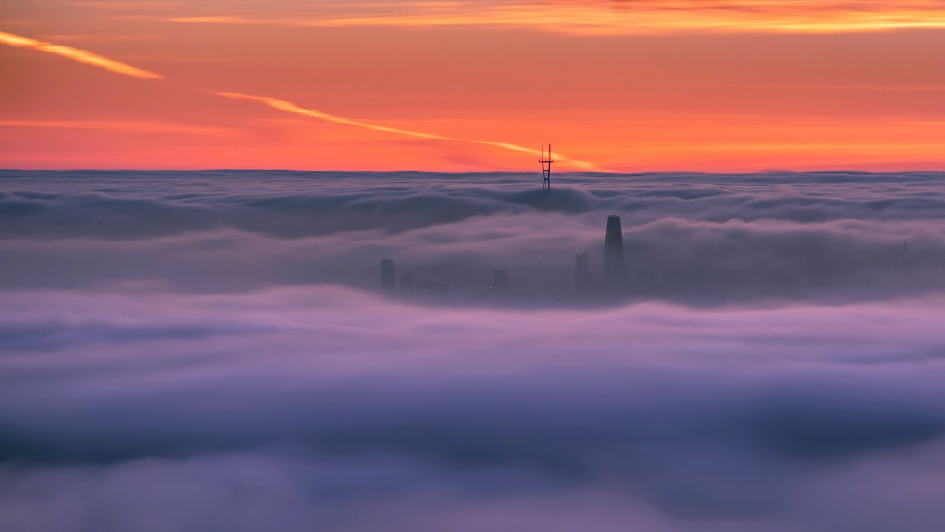 Download Sunset Sky Nature Fog HD Wallpaper