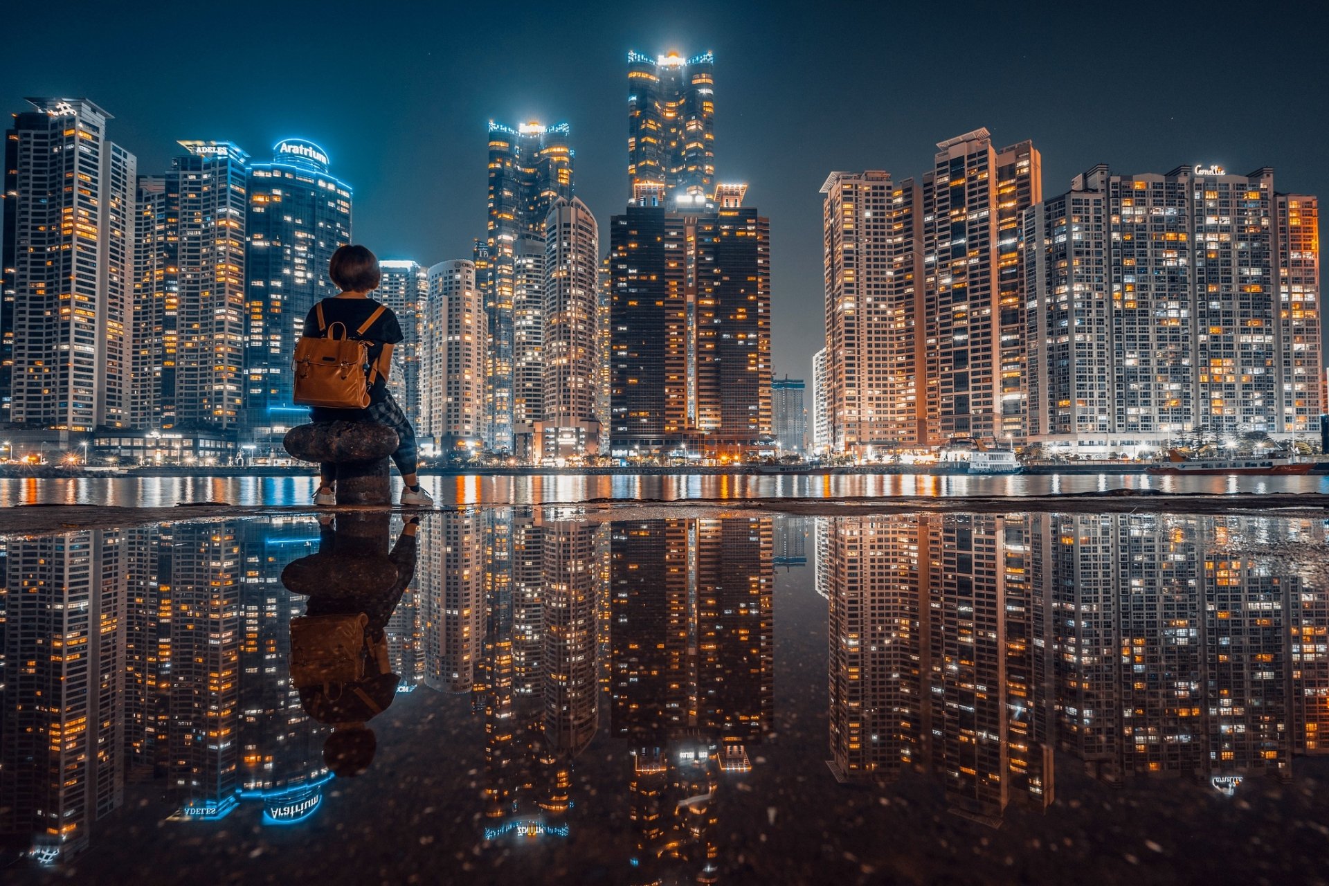 Download Skyscraper Building City Night Photography Reflection HD Wallpaper