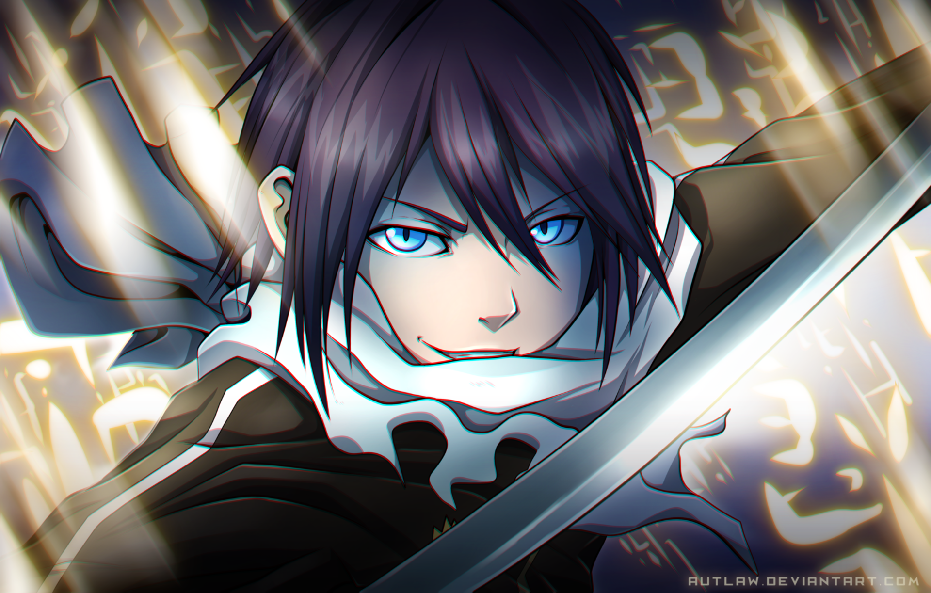 Yato’s Fierce Gaze: HD Noragami Anime Wallpaper by AEONRIN