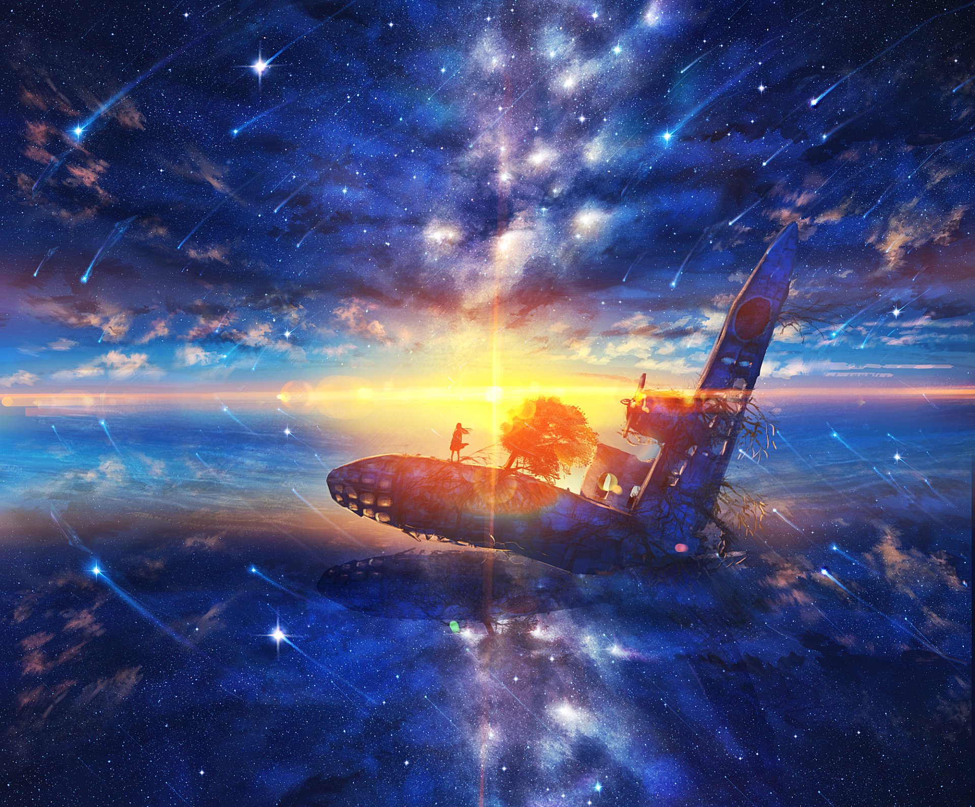 Starry Skies and Sunset Flight - Anime HD Wallpaper by ナコモ