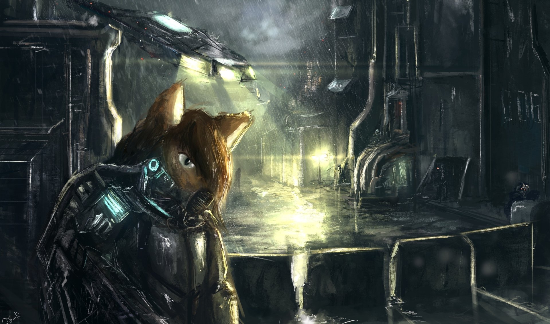 Neon Shadows: Cyber Furry Anime HD Wallpaper by Tommy Chandra