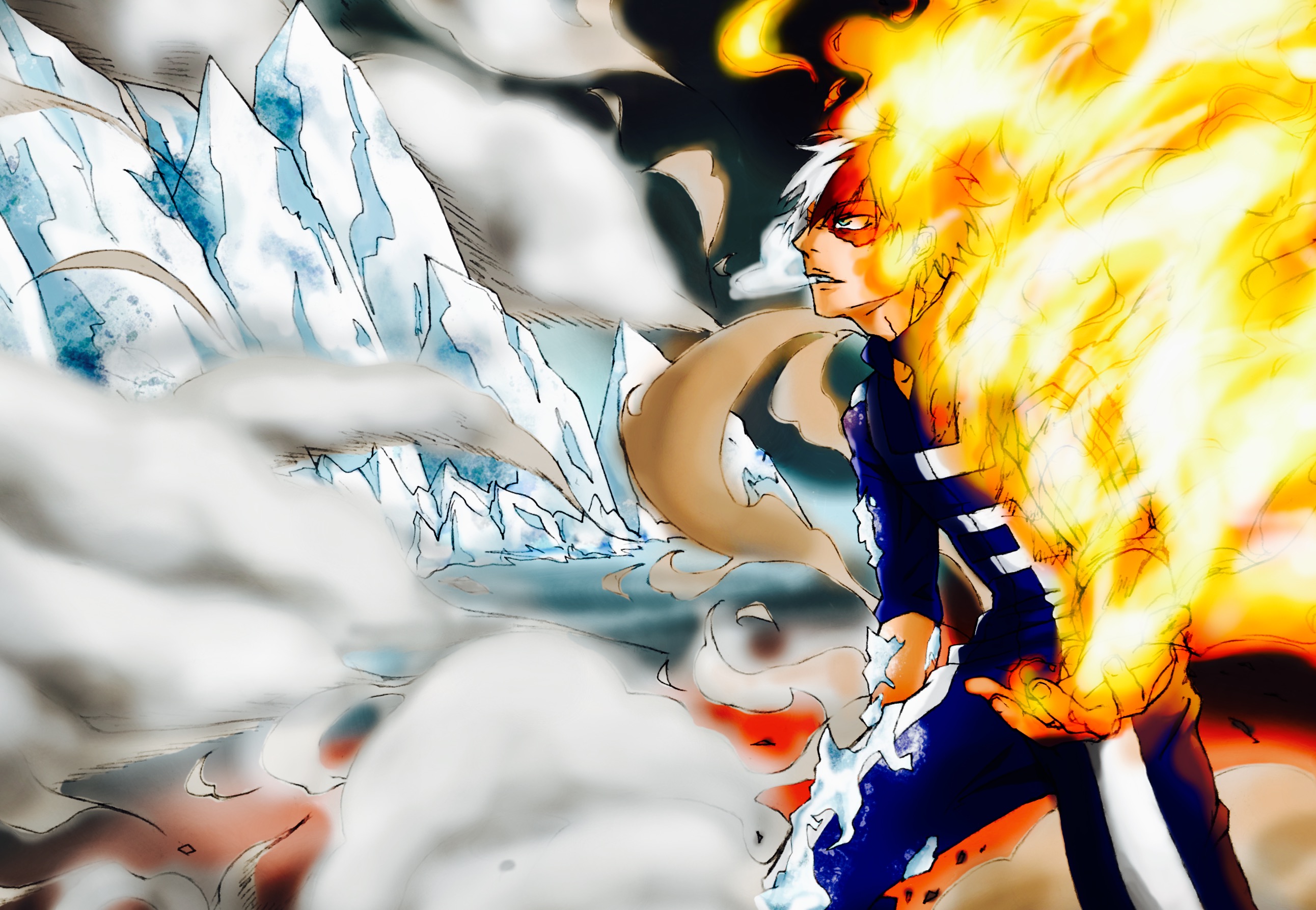 Download Ice Fire Shoto Todoroki Anime My Hero Academia HD Wallpaper by izh