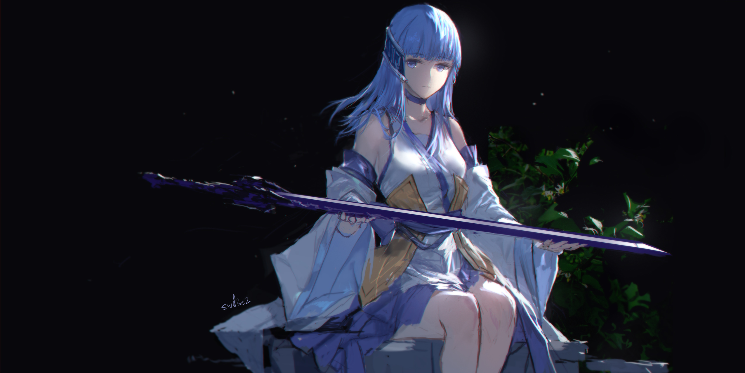 Download Blue Hair Blue Eyes Sword Anime Original HD Wallpaper by swd3e2