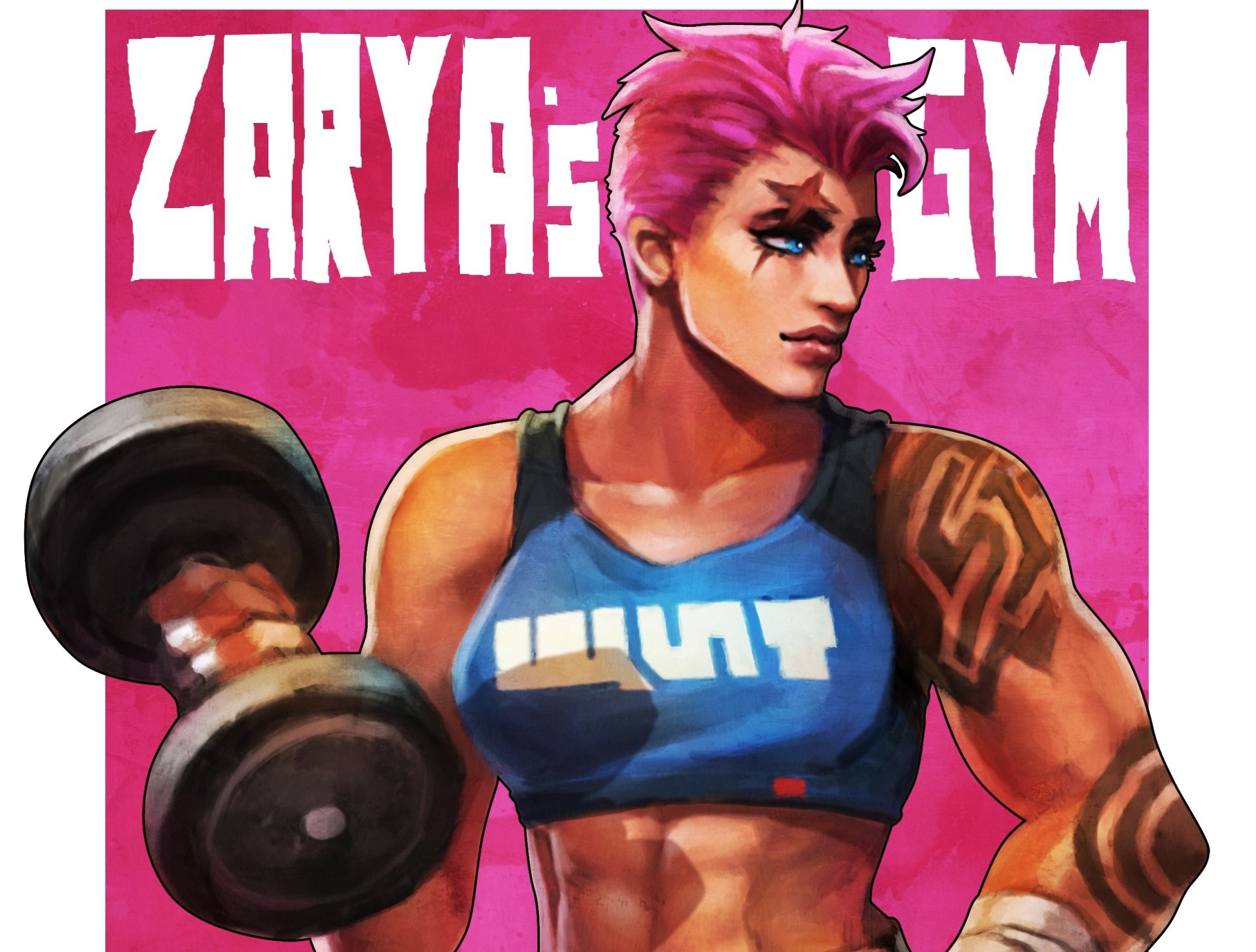 Download Weightlifting Short Hair Pink Hair Blue Eyes Zarya (Overwatch ...