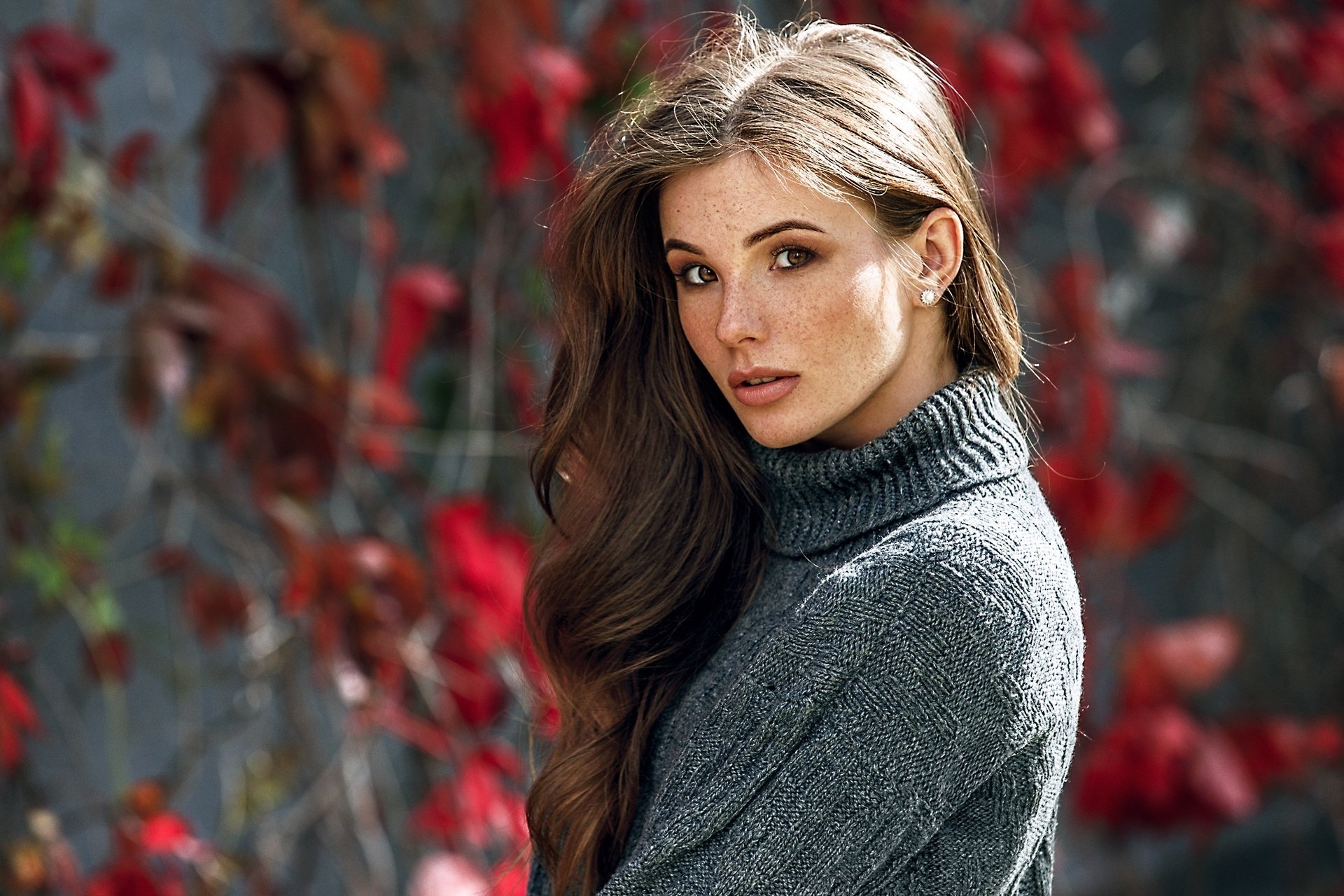 Download Depth Of Field Brown Eyes Brunette Woman Model HD Wallpaper by ...