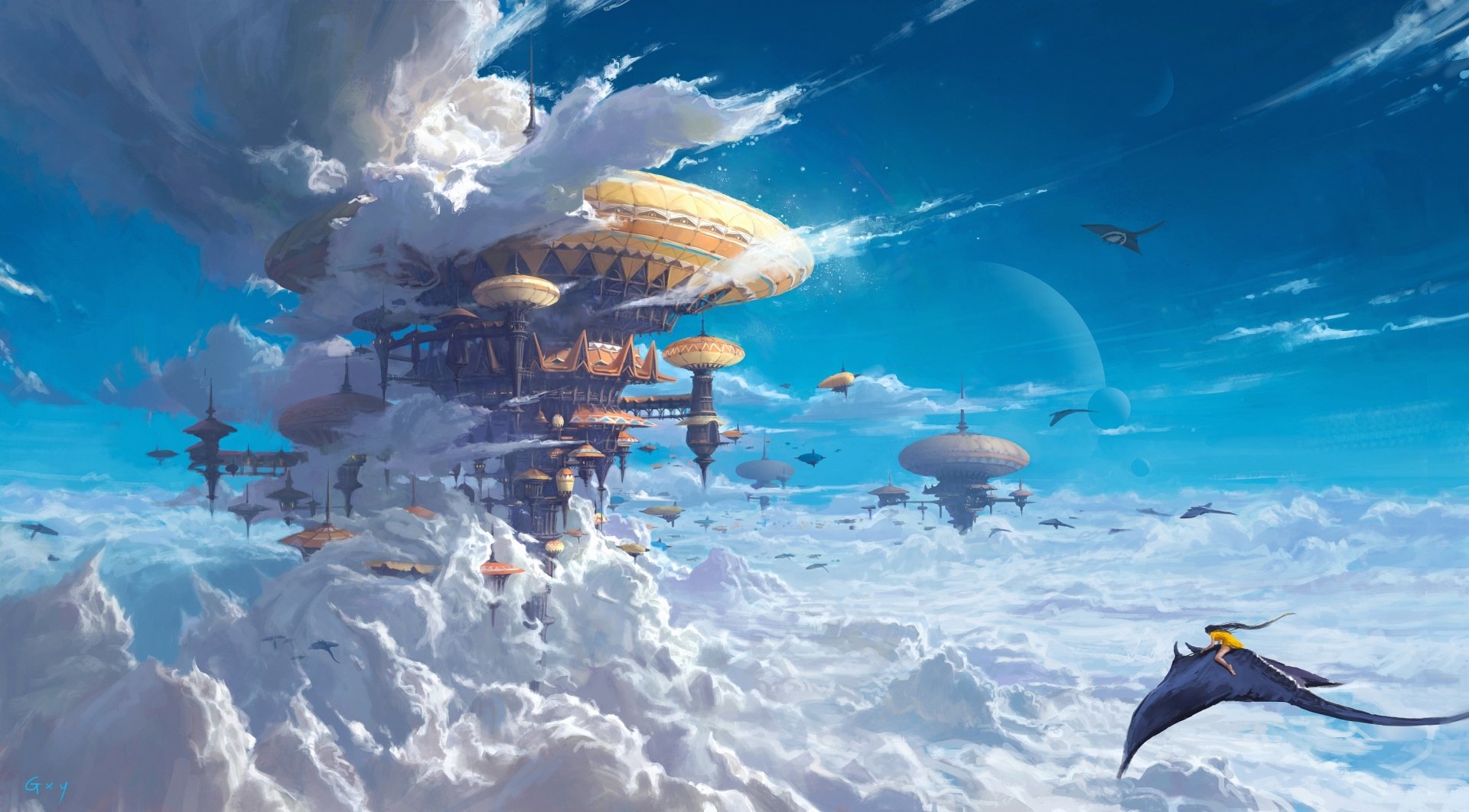 Fantasy Cloud City HD Wallpaper by Eart CG | 3000x1660 | Wallpaper Abyss