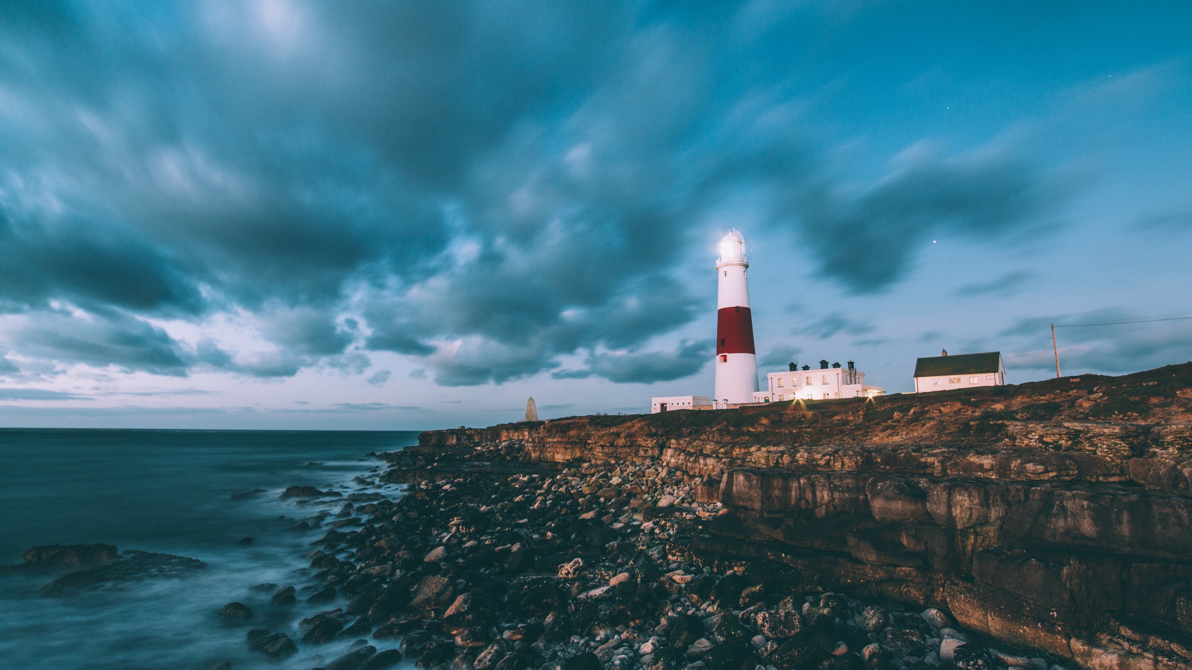 Download Ocean Cloud Man Made Lighthouse 4k Ultra HD Wallpaper