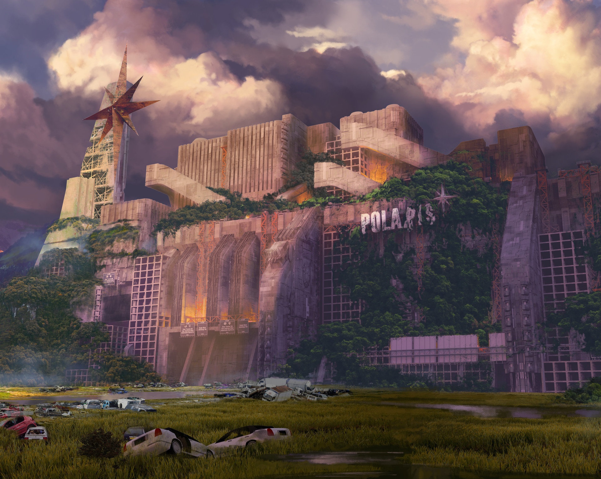 Post-Apocalyptic Sci-Fi Fortress HD Wallpaper by Alfven Ato