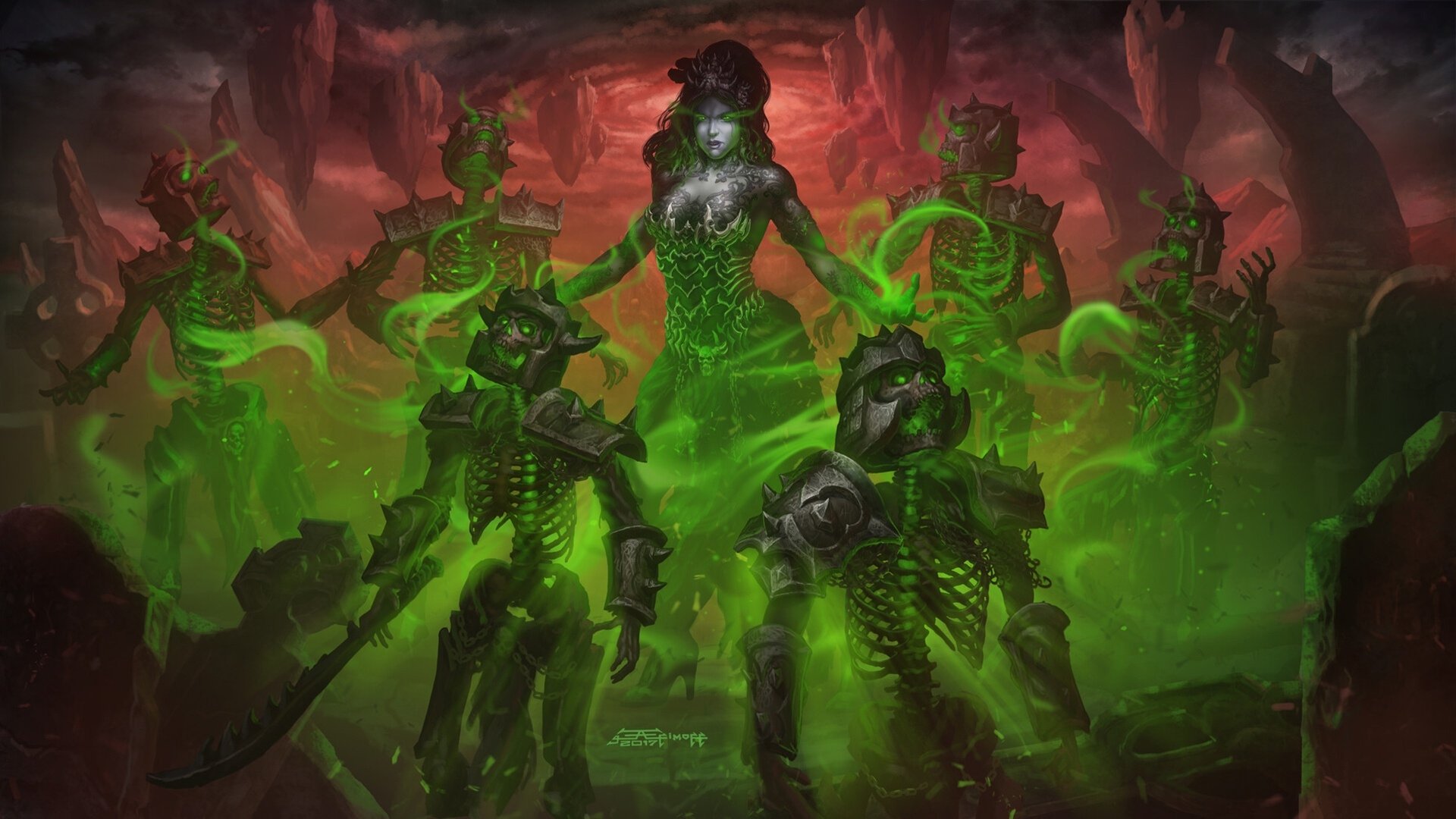 Dark Necromancer Sorceress — Arcane Skeletal Legion (HD Wallpaper) by ...
