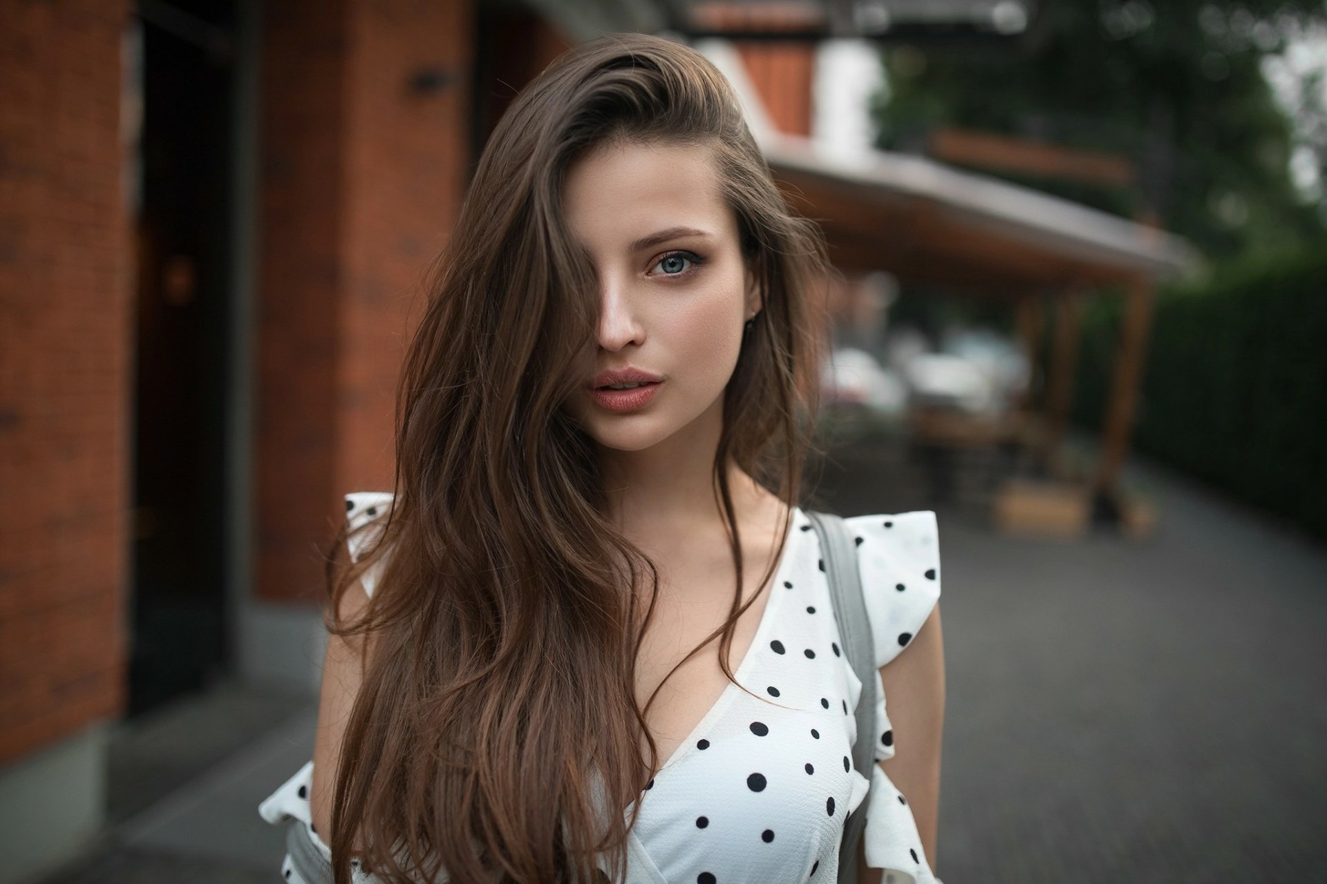 Download Long Hair Blue Eyes Depth Of Field Brunette Woman Model HD ...