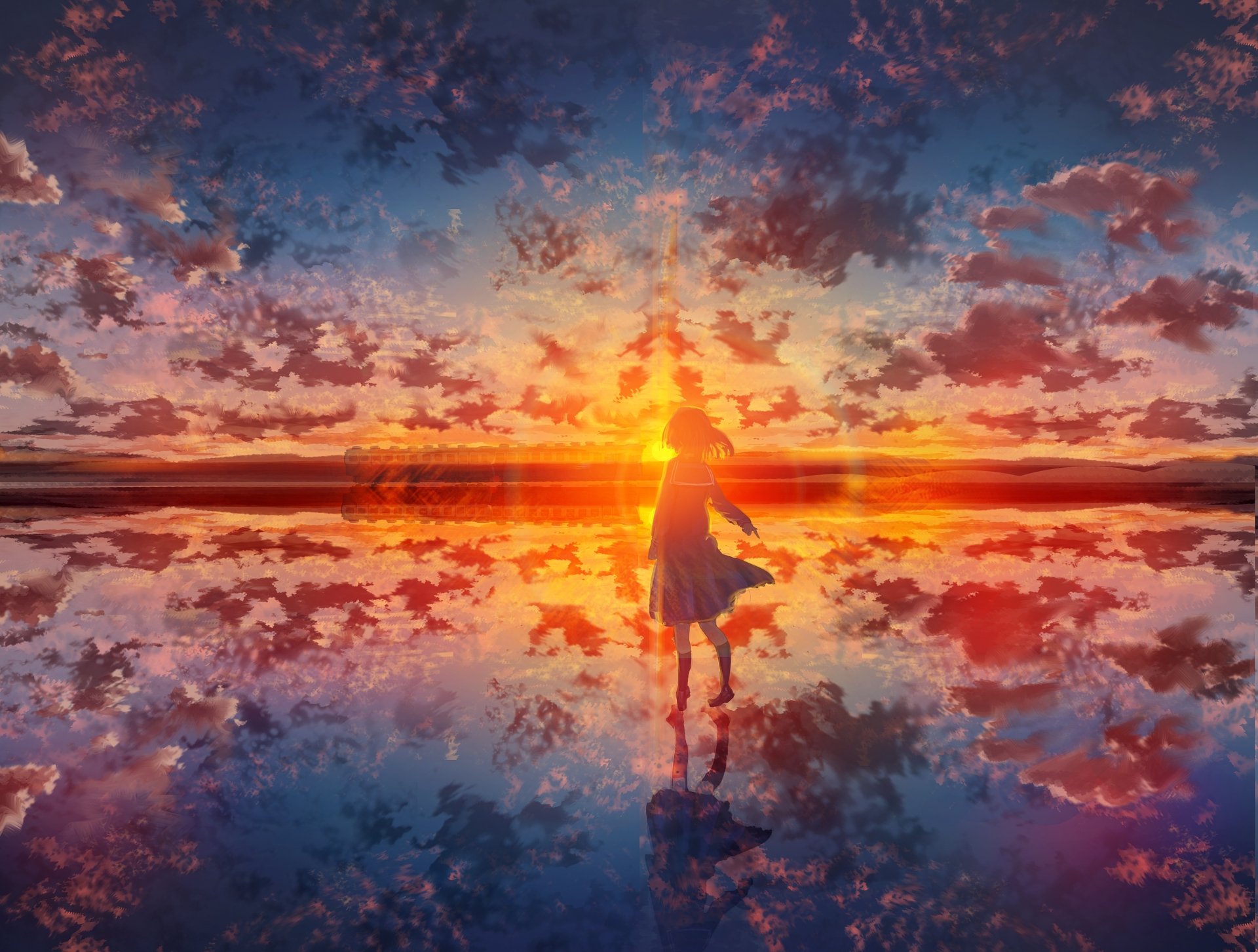 Sunset Reflections: Anime Schoolgirl in a Dreamy Waterworld HD ...