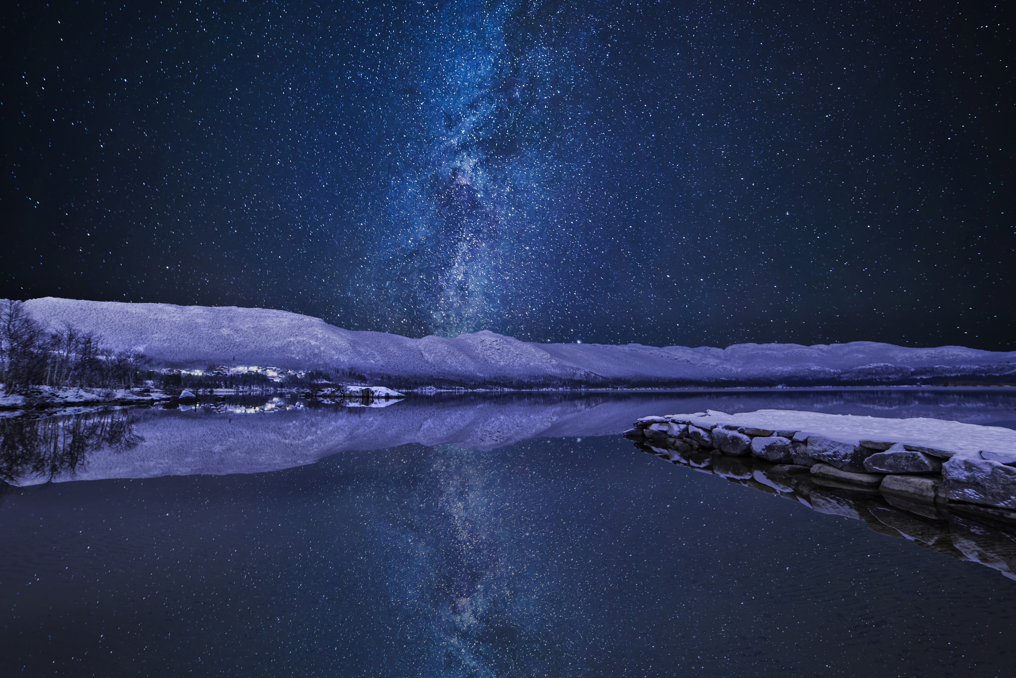 Nature Landscape Snow Milky Way Lake Starry Night