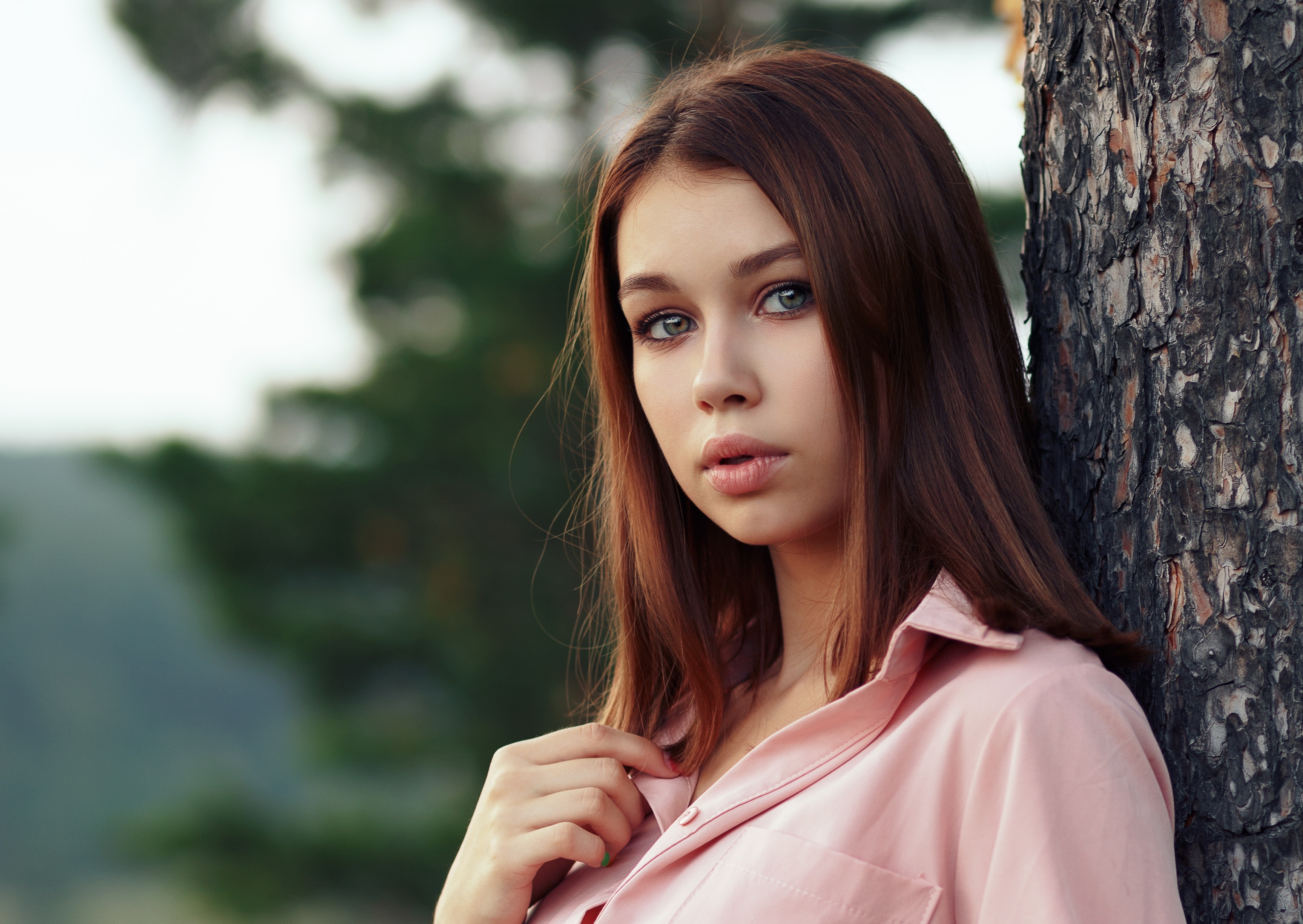 Download Redhead Blue Eyes Depth Of Field Woman Model HD Wallpaper by ...