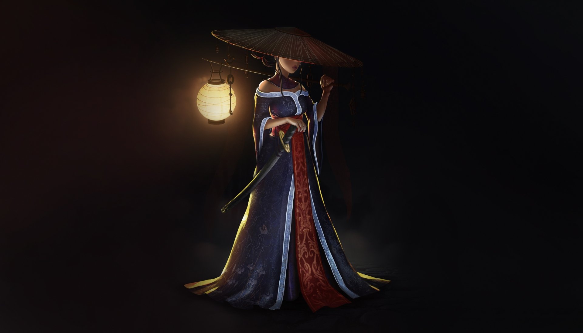 Lantern Samurai — Conical-Hat Katana Warrior (2K Quad HD) by Rina N