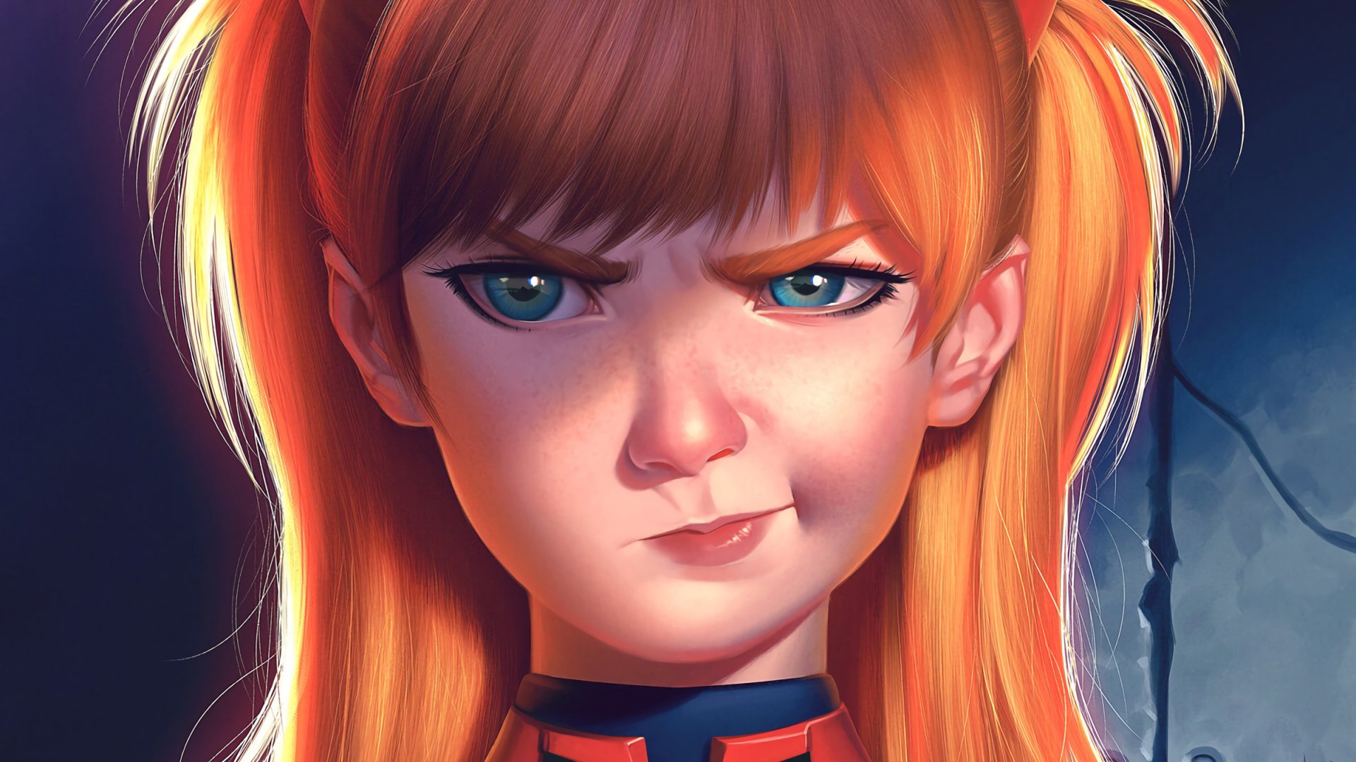 Download Blue Eyes Orange Hair Face Asuka Langley Sohryu Anime Neon ...
