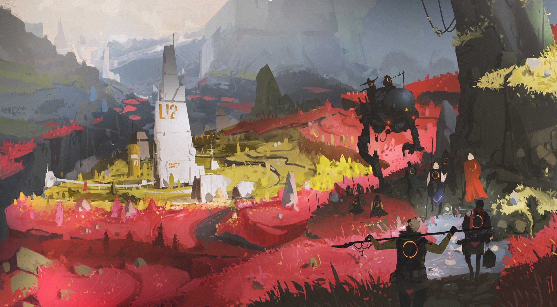 Download Robot Village Sci Fi Landscape HD Wallpaper by Ismail Inceoglu