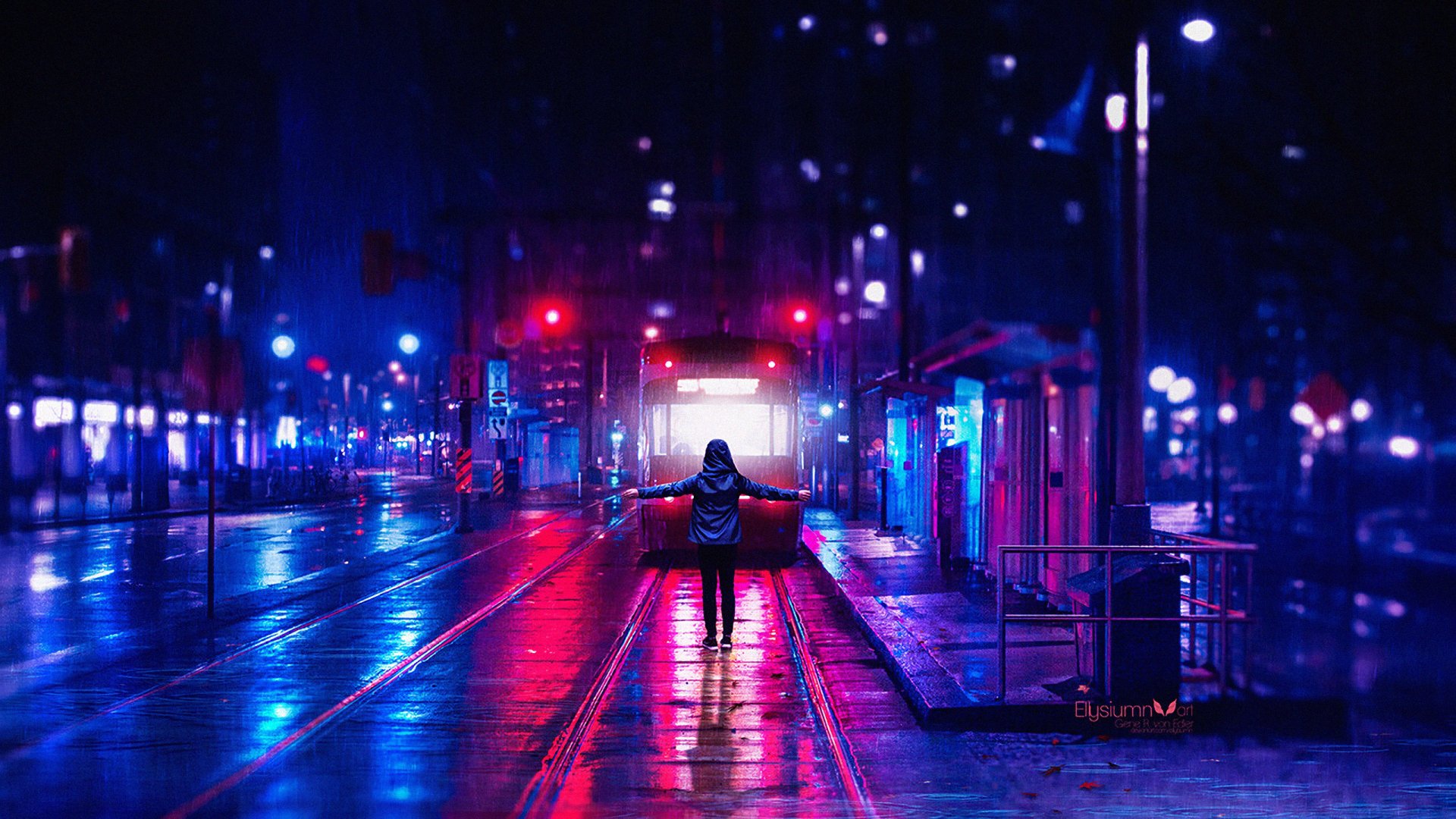 Neon Nightscape: HD Urban Photography Wallpaper