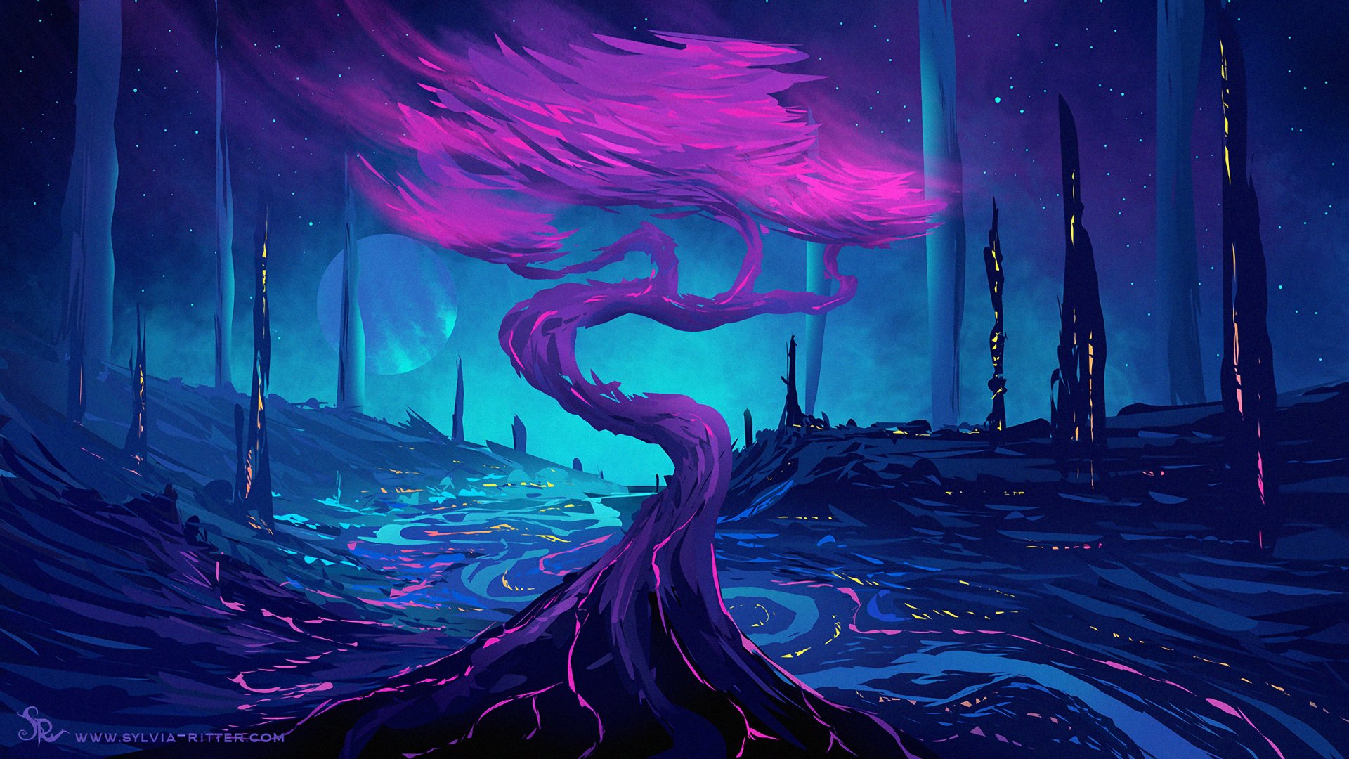 Neon Tree in a Sci-Fi Dreamscape – Stunning HD Wallpaper by ...