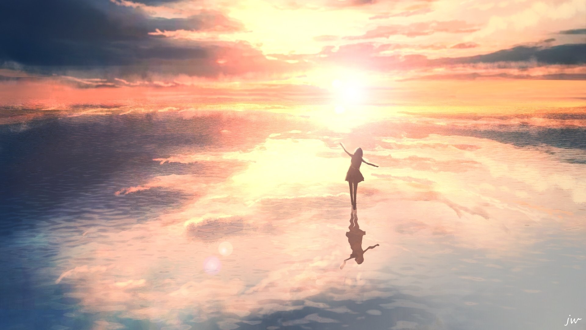 Anime Sky Reflection HD: Original Dreamscape Wallpaper