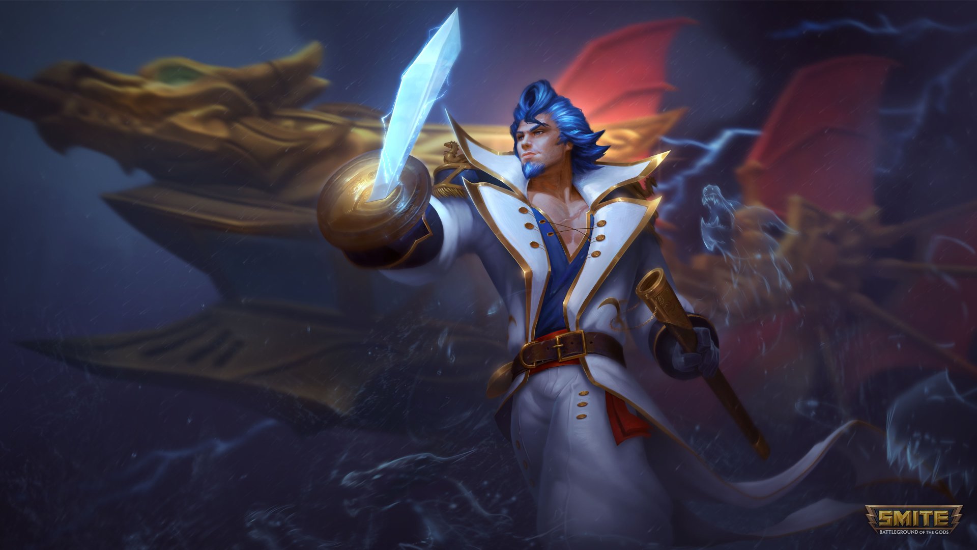 Download Spirit Sword Blue Hair Warrior Ao Kuang (Smite) Video Game ...