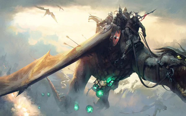 Epic Dragon Rider Battle HD Wallpaper by David Gaillet