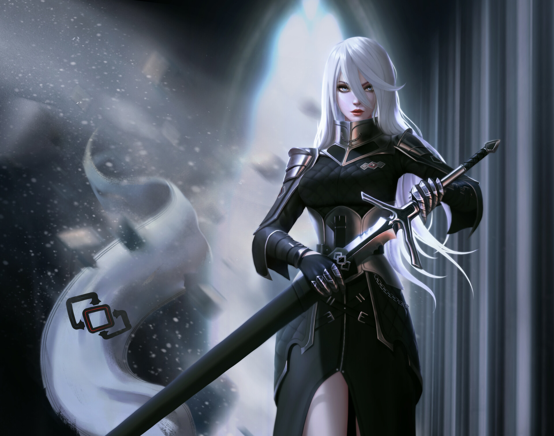 White-Haired Warrior: Fantasy Swordmaster HD Wallpaper by Fanfoxy
