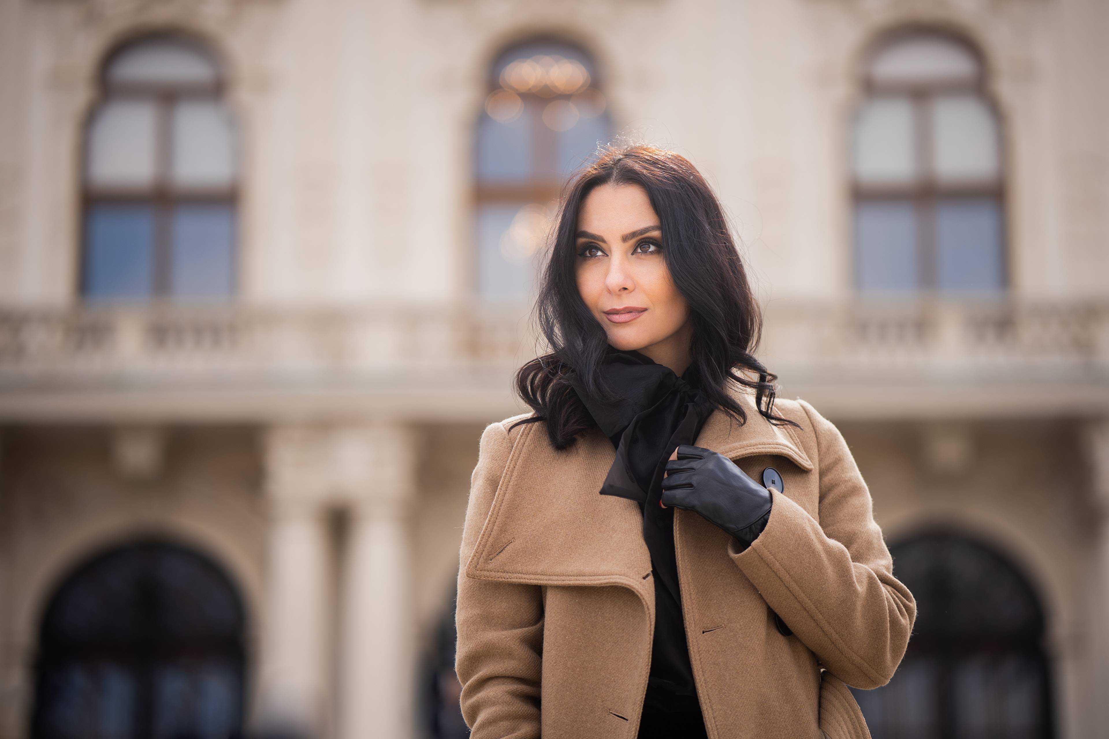 Download Coat Depth Of Field Brown Eyes Black Hair Woman Model 4k Ultra ...