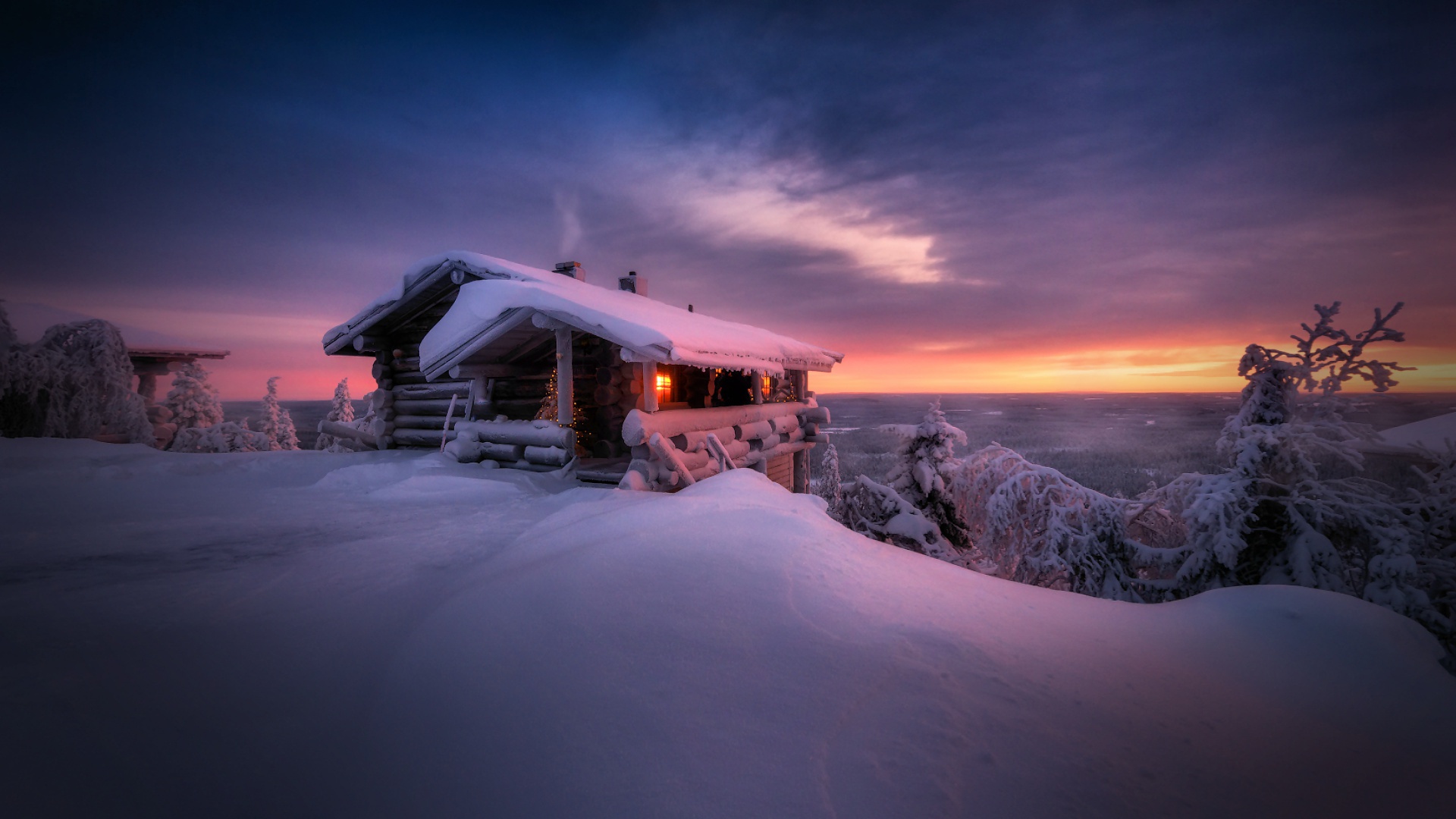 Snow Cabin Wallpaper