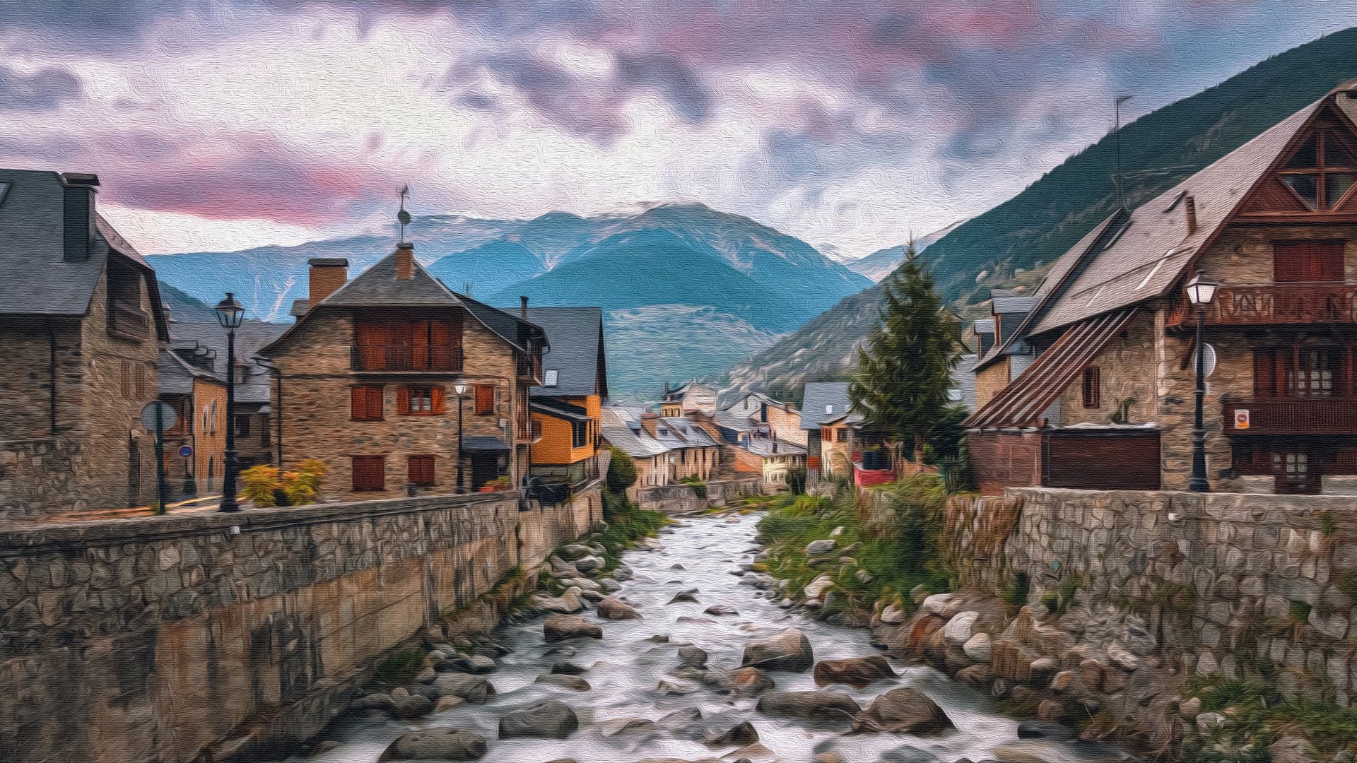 Mountain Village - Oil on Canvas by Manufan63