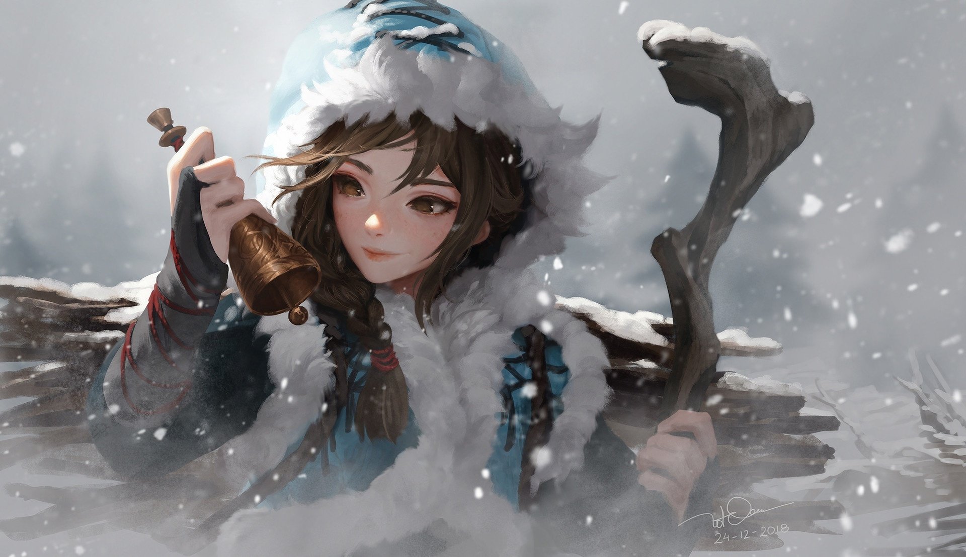 Winter’s Bell: Fantasy Woman with Braids and Brown Eyes HD Wallpaper by ...