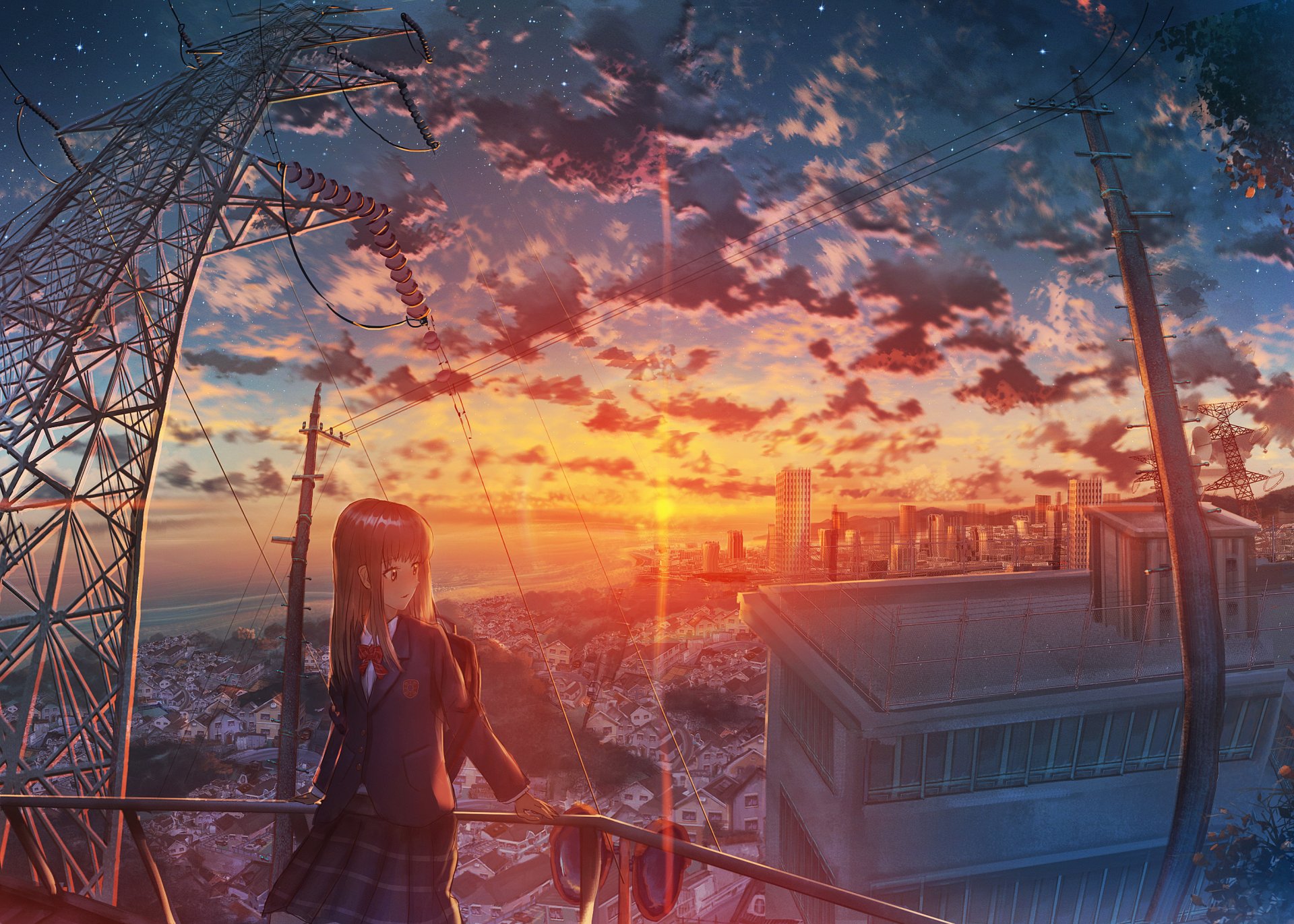Starry City Sunset - HD Anime Wallpaper by ナコモ