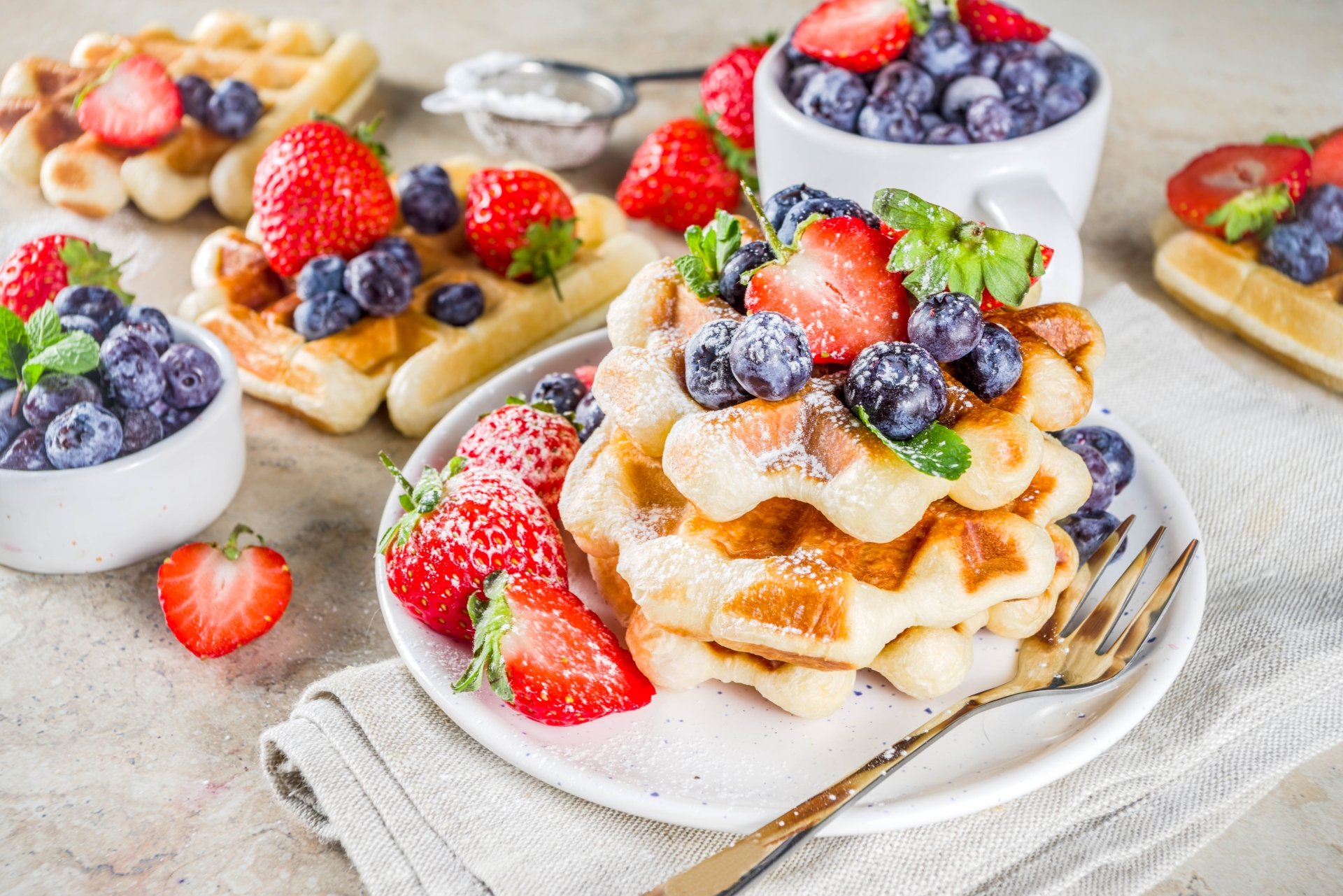 Download Blueberry Strawberry Berry Fruit Still Life Breakfast Food Waffle 4k Ultra HD Wallpaper