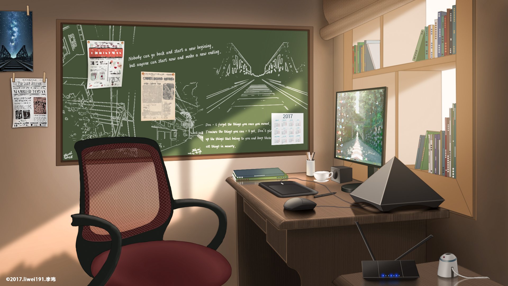 Download Pen Computer Chair Anime Room Anime Room HD Wallpaper by liwei191