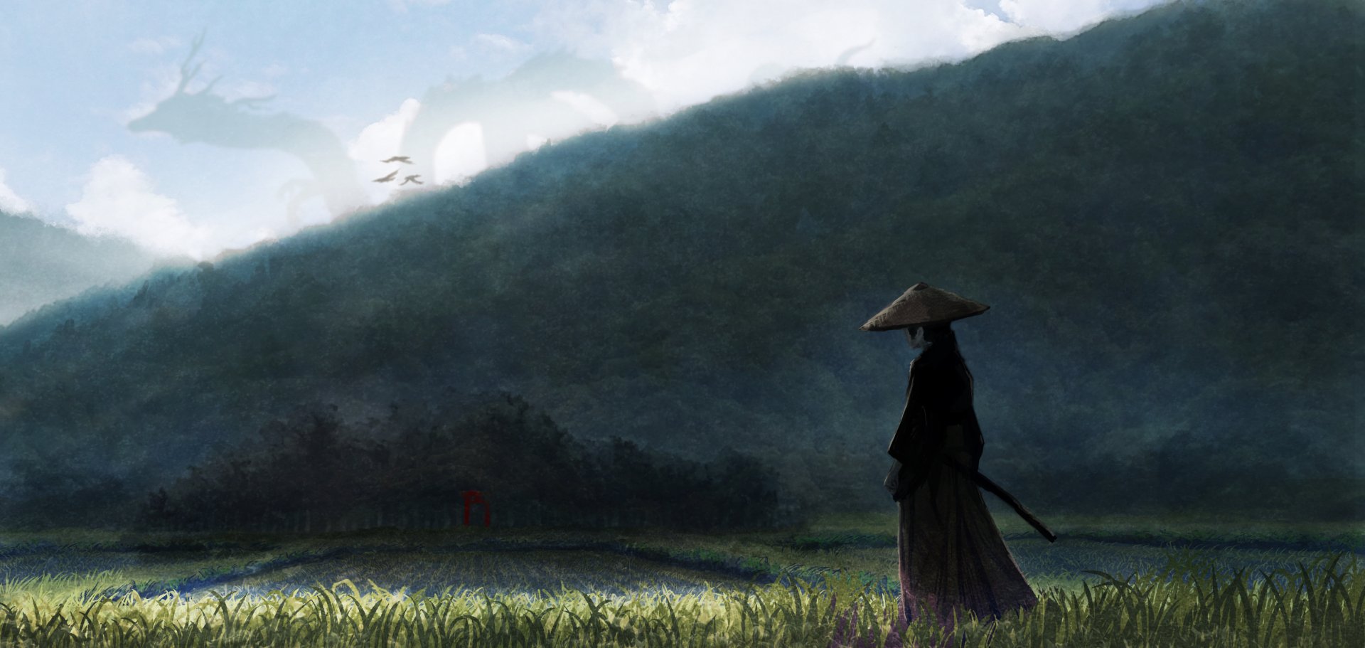 Anime Samurai in Kimono: HD Scenic Warrior Wallpaper by とも_ロウ