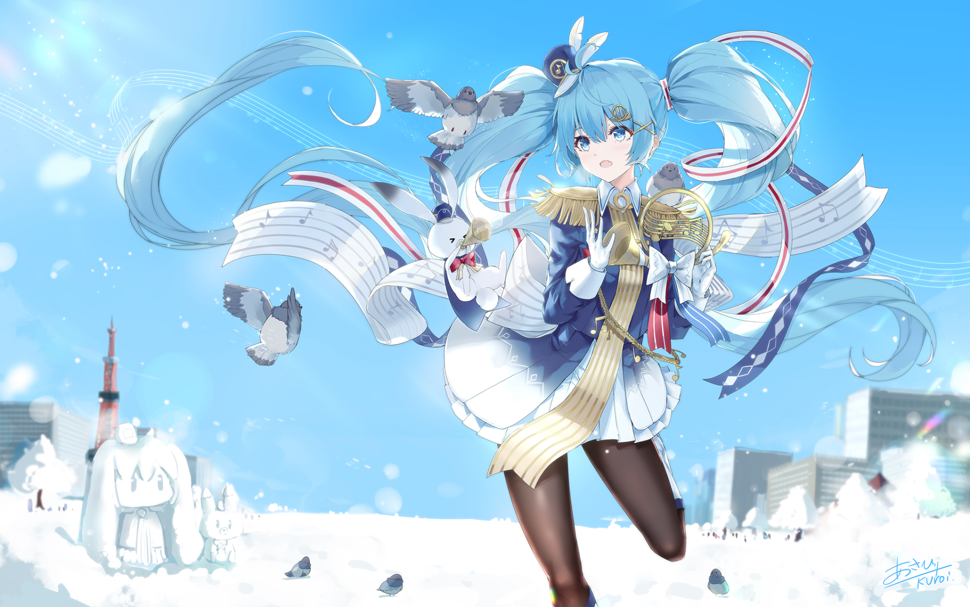 Download Snow Blue Eyes Blue Hair Long Hair Hatsune Miku Anime Vocaloid ...