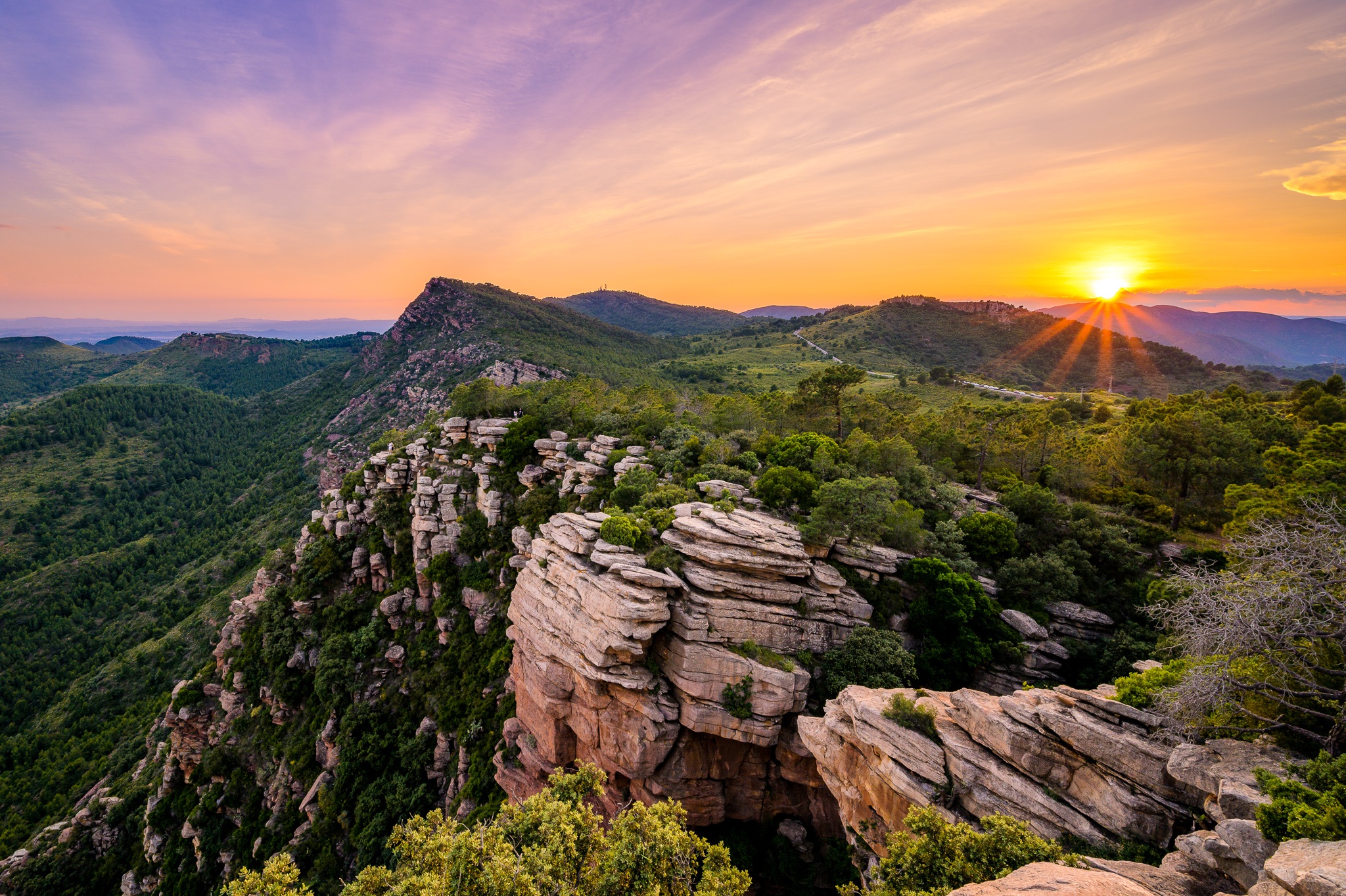 Download Sunbeam Sunset Landscape Nature Mountain HD Wallpaper