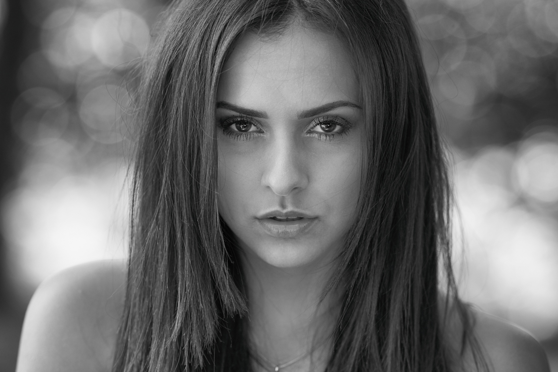 Download Stare Black & White Model Woman Face HD Wallpaper by Martin ...