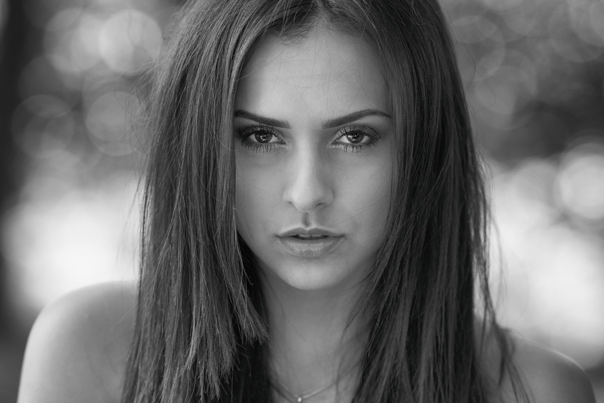 Download Stare Black & White Model Woman Face HD Wallpaper by Martin ...