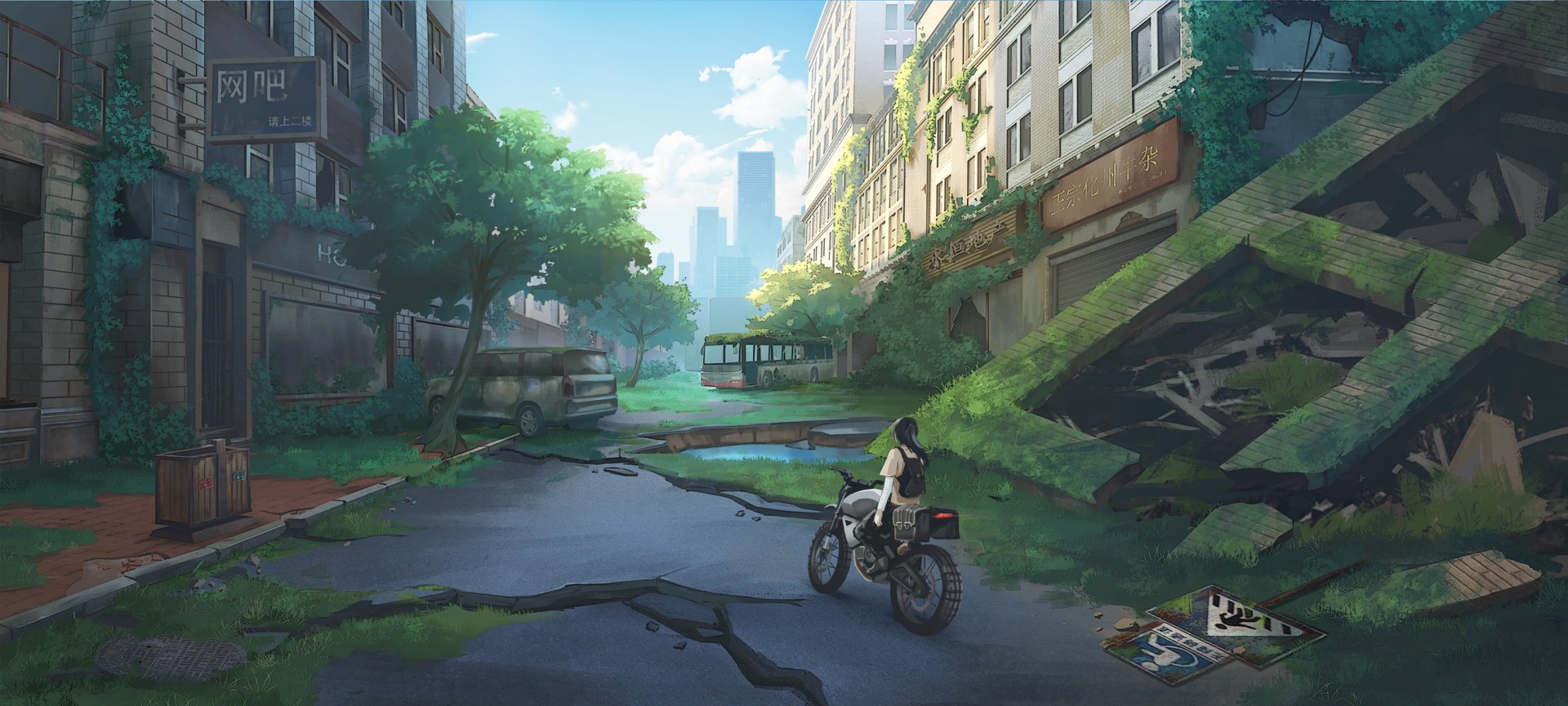 Download Motorcycle Anime Post Apocalyptic HD Wallpaper by VikingG