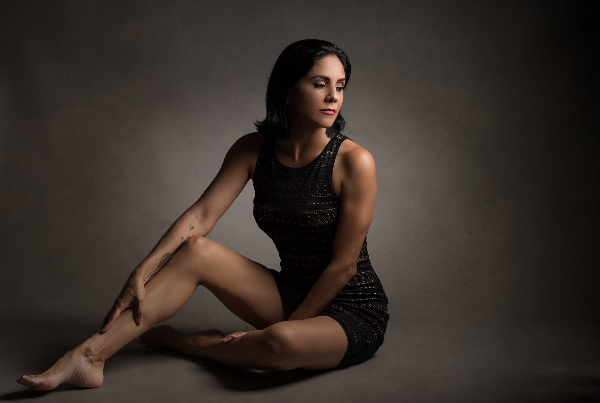 Download Barefoot Feet Black Dress Mood Black Hair Woman Model Hd Wallpaper