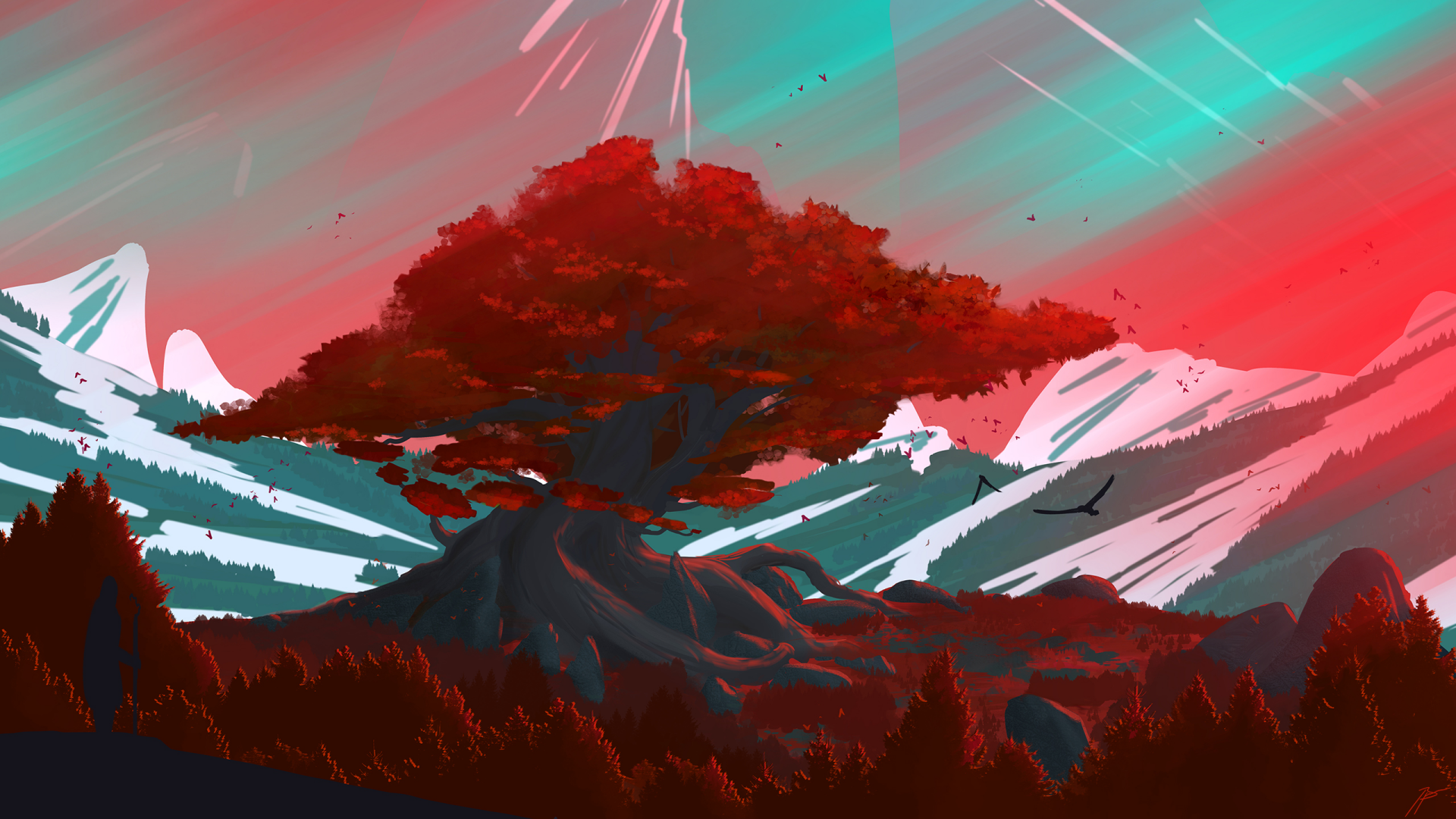 Download Mountain Landscape Artistic Tree HD Wallpaper by Josef Bartoň