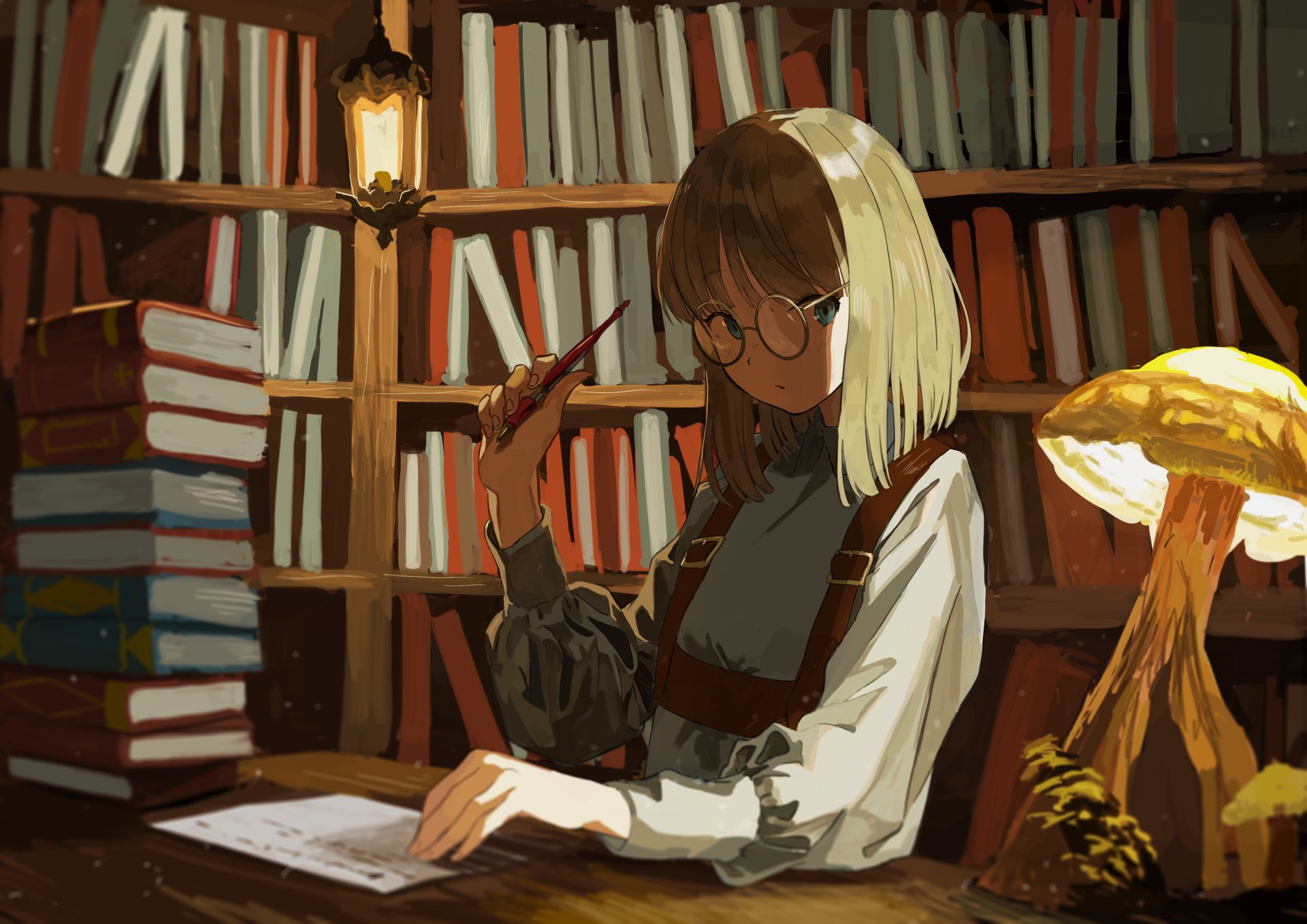 Download Book Glasses Anime Original HD Wallpaper by SennOsenn1127