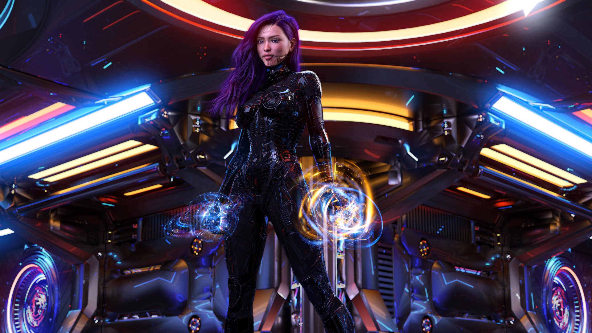 Download Purple Hair Futuristic Cyberpunk Sci Fi Cyborg HD Wallpaper by ...