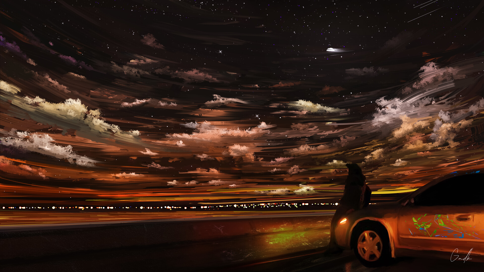Download Car Sky Artistic Night HD Wallpaper by G MDK