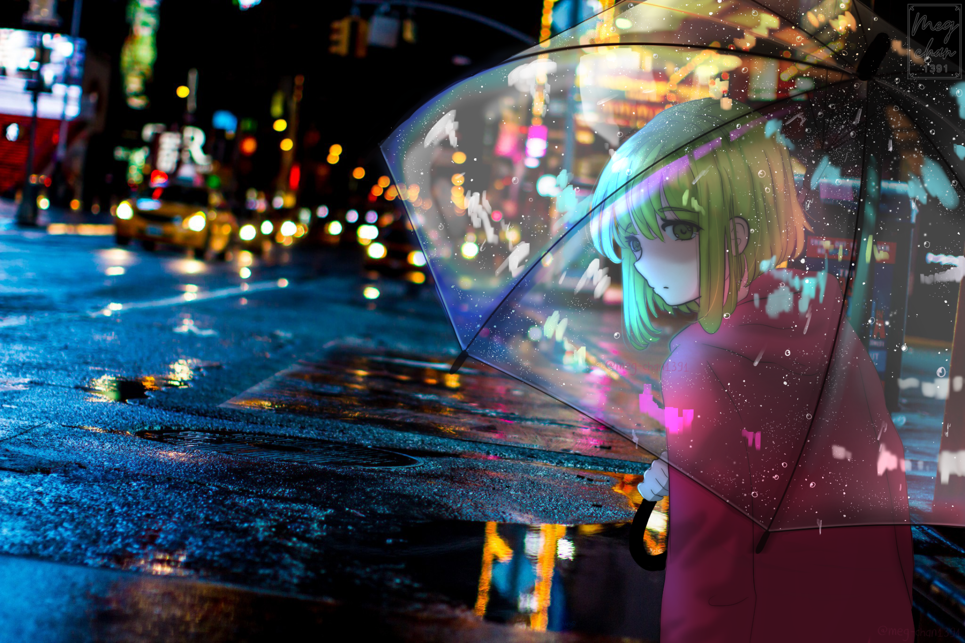 GUMI's Rainy Night Stroll: Anime City Under the Umbrella Glow by Meg ...