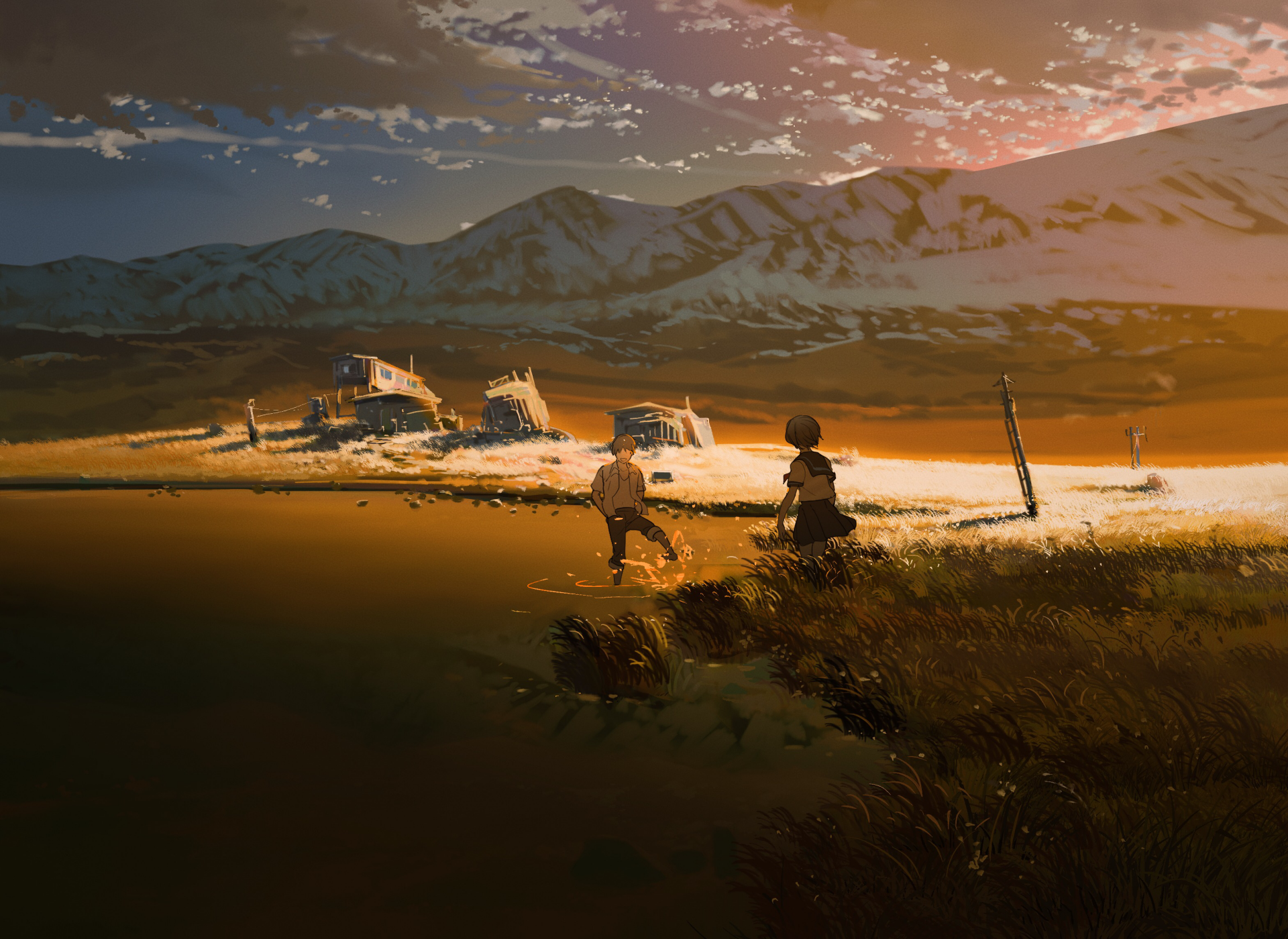 Download Mountain Sunset Lake Anime Nature Anime Sunset HD Wallpaper by ...