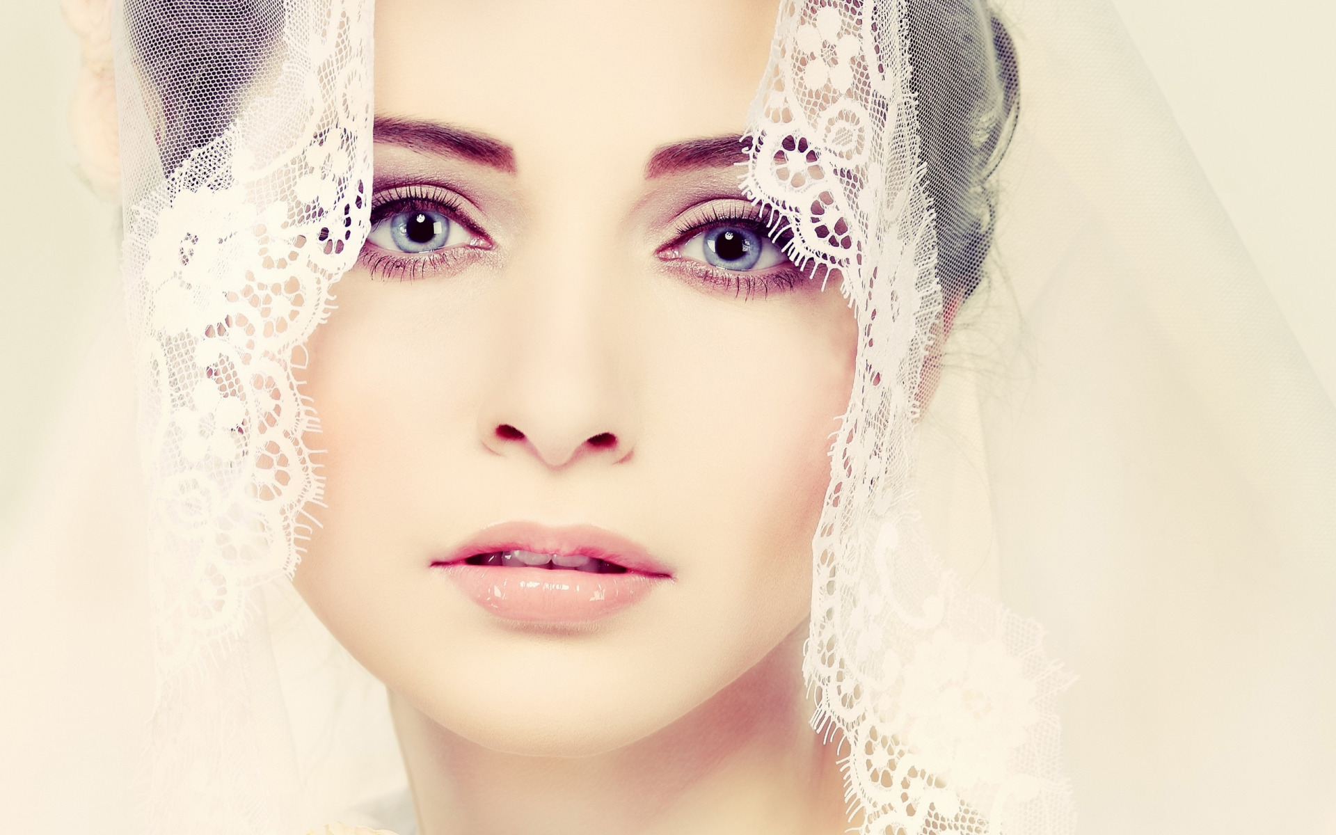 Download Blue Eyes Face Makeup Portrait Veil Woman Bride HD Wallpaper