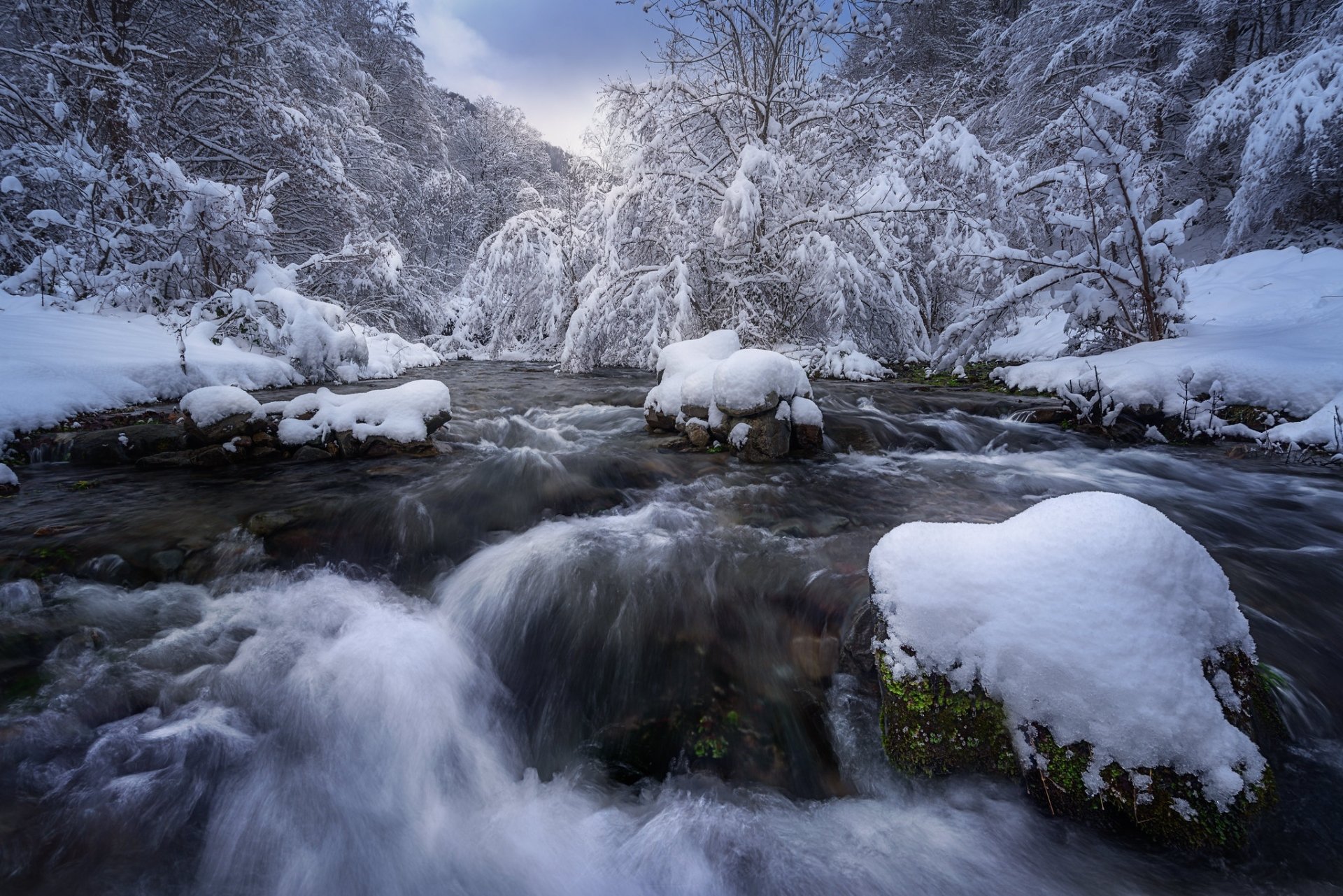 Download Stream Waterfall River Snow Forest Nature Winter HD Wallpaper