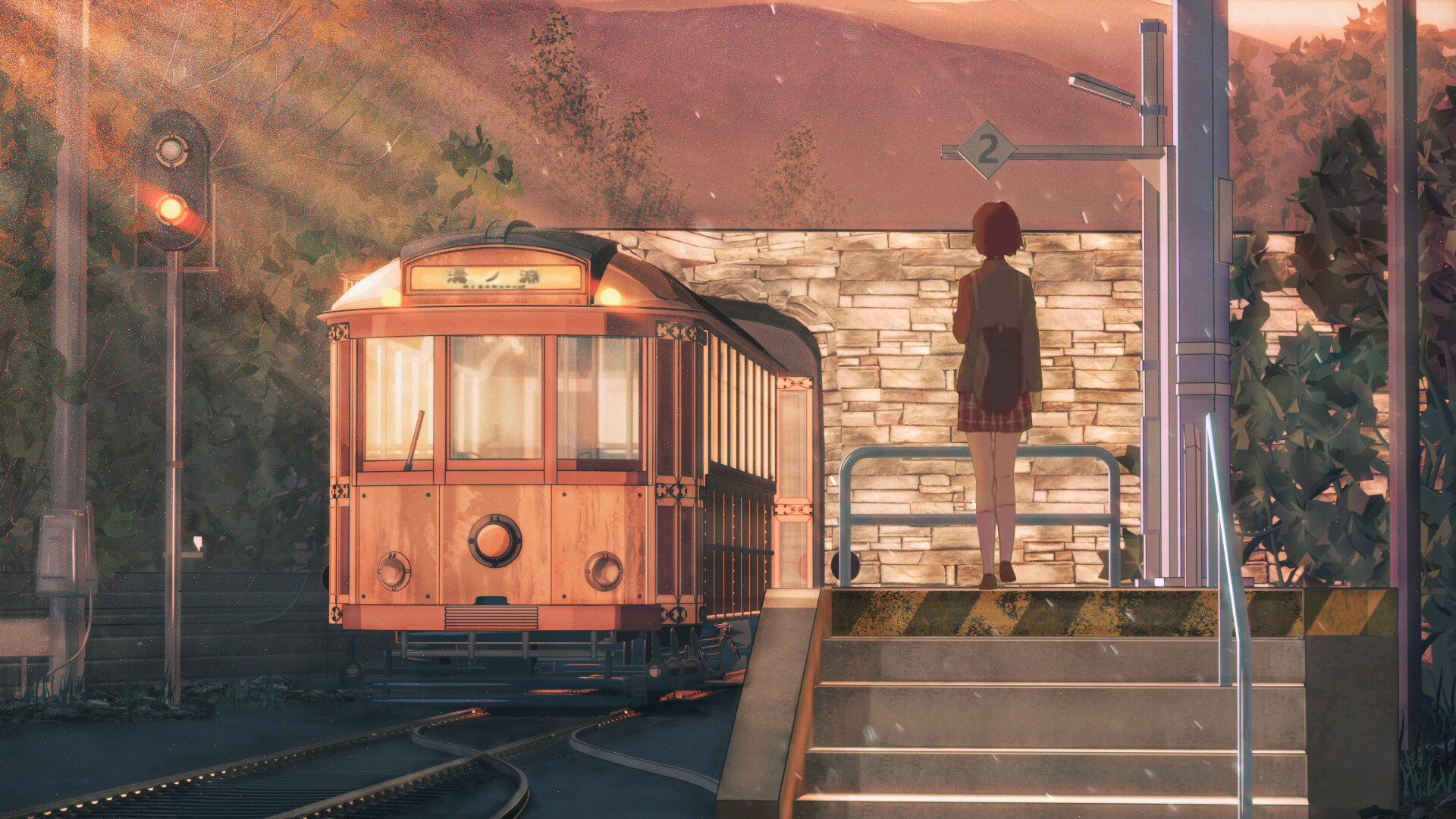 Anime Girl Waiting at Sunset Train Station - HD Wallpaper by Wing fox